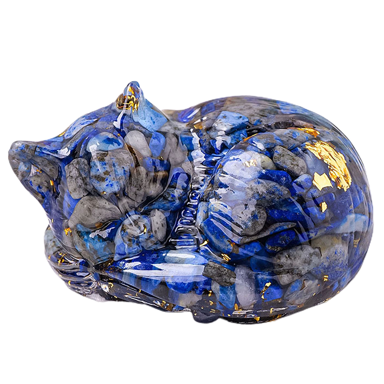 HomeCozy Natural Stone Sleeping Cat Figurine Positive Healing Energy Colorful Hand-carved Faux ...