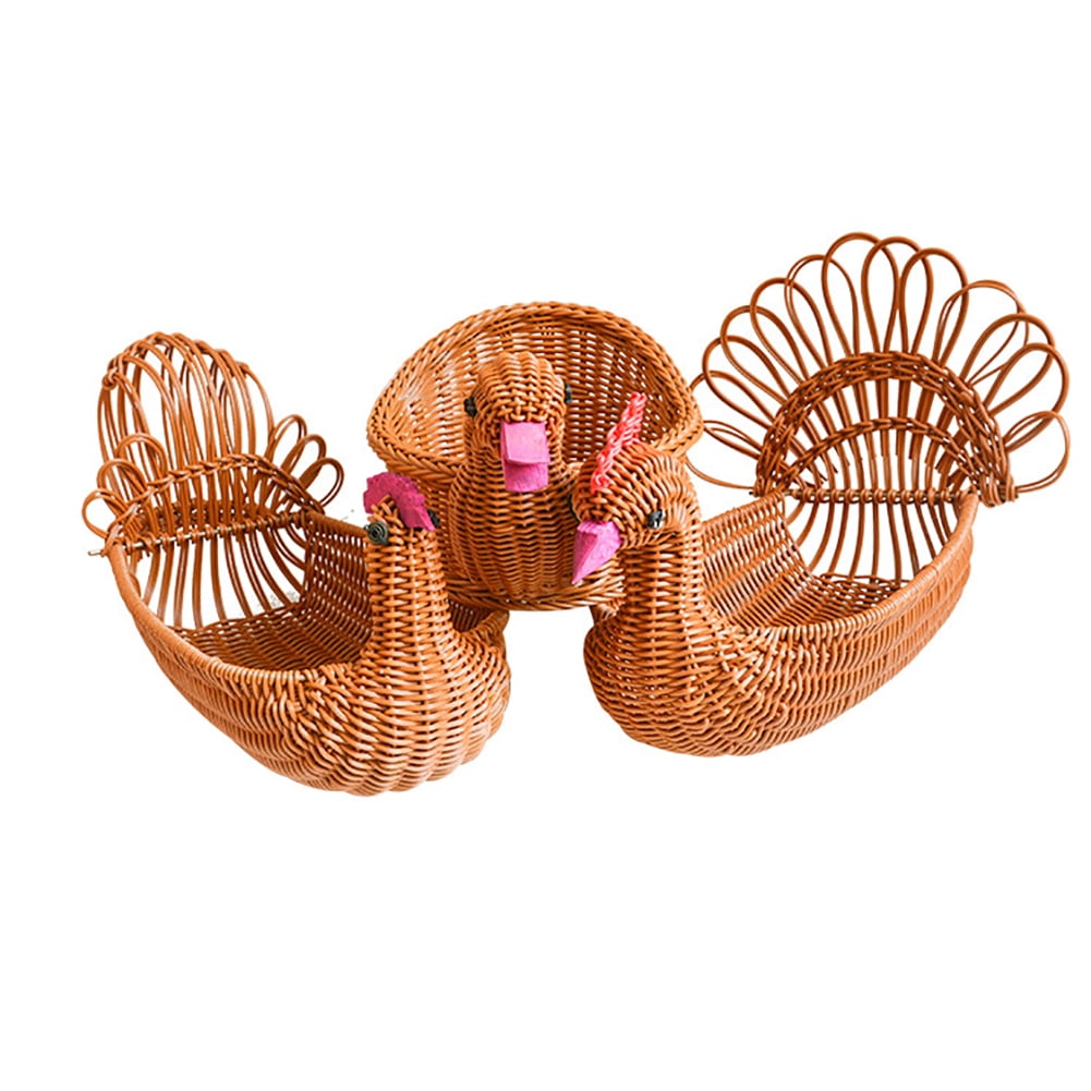 HomeCozy Peacock Turkey Duck Shape Rattan Woven Storage Basket Fruit ...
