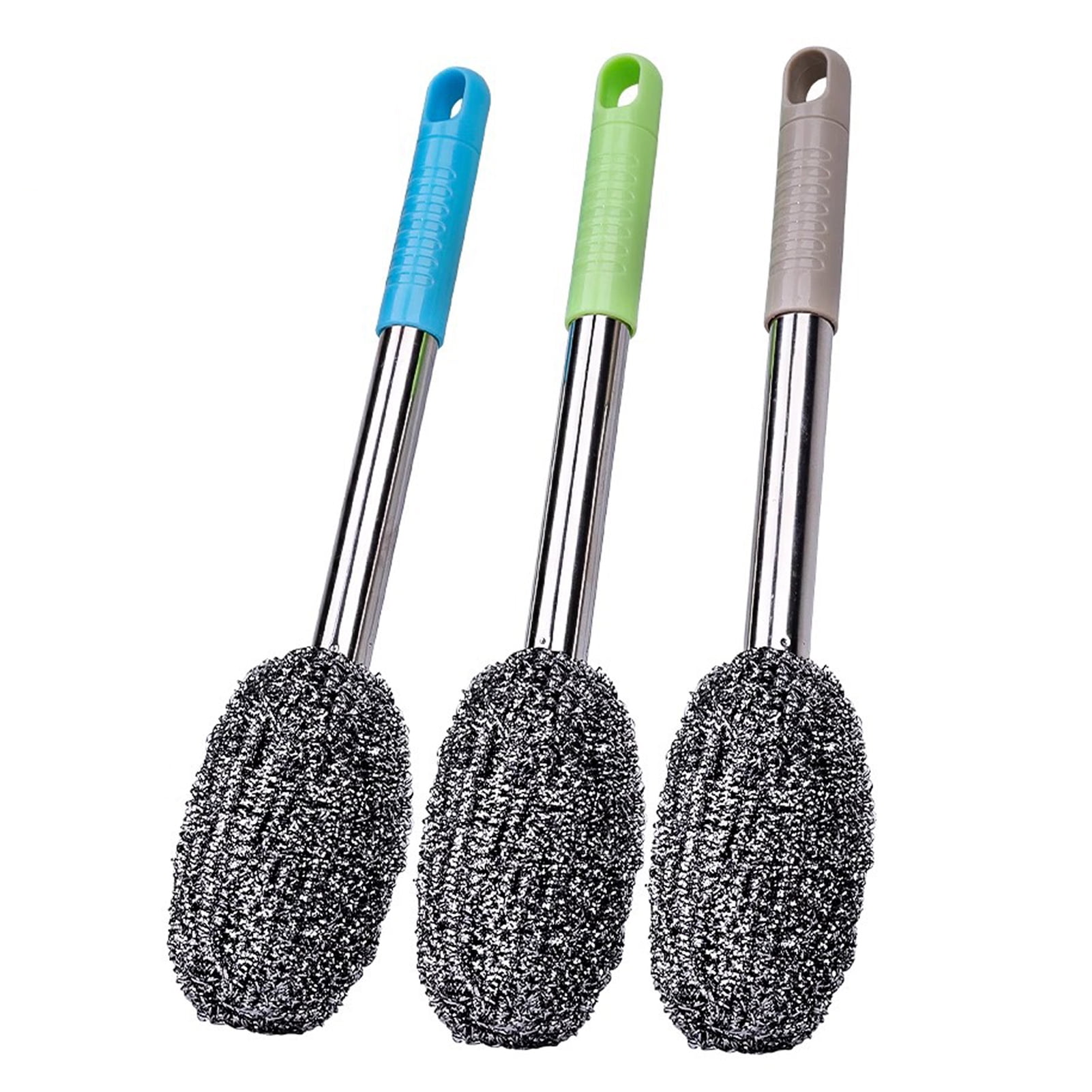 HomeCozy Stainless Steel Sponge Scrubbing Scouring Pad Long Handle ...