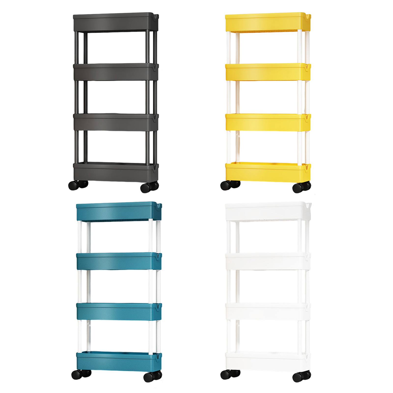 HomeCozy Storage Shelf with 360-Degree Wheels Versatile 4-Tier Rolling ...