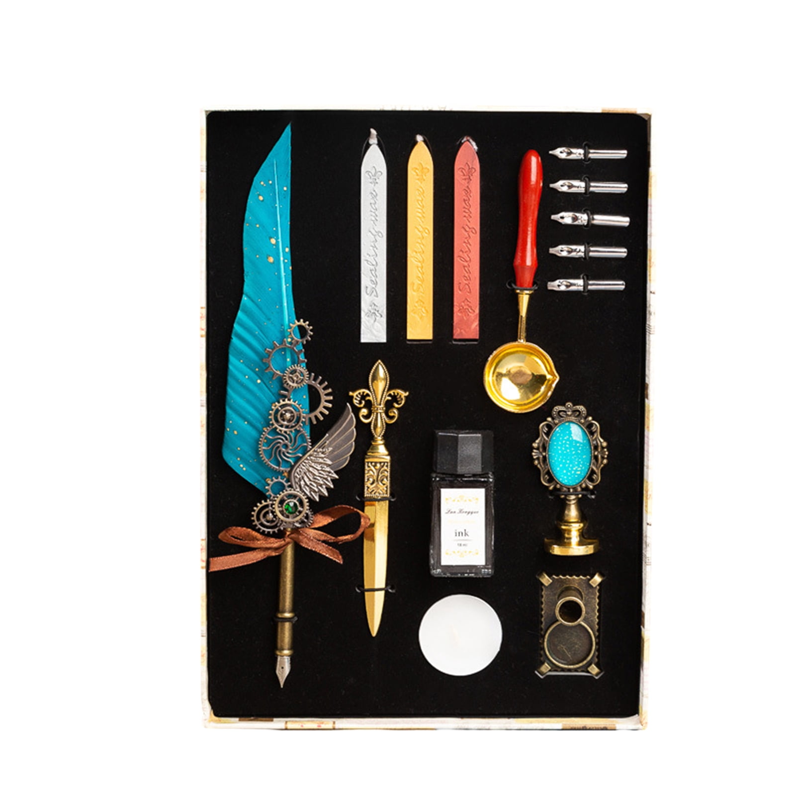 HomeCozy Vintage Quill Pen Set with 5 Replaceable Nibs Ink Absorbent ...