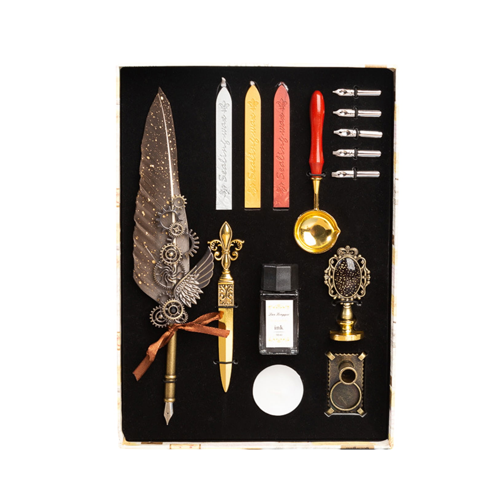 HomeCozy Vintage Quill Pen Set with 5 Replaceable Nibs Ink Absorbent ...