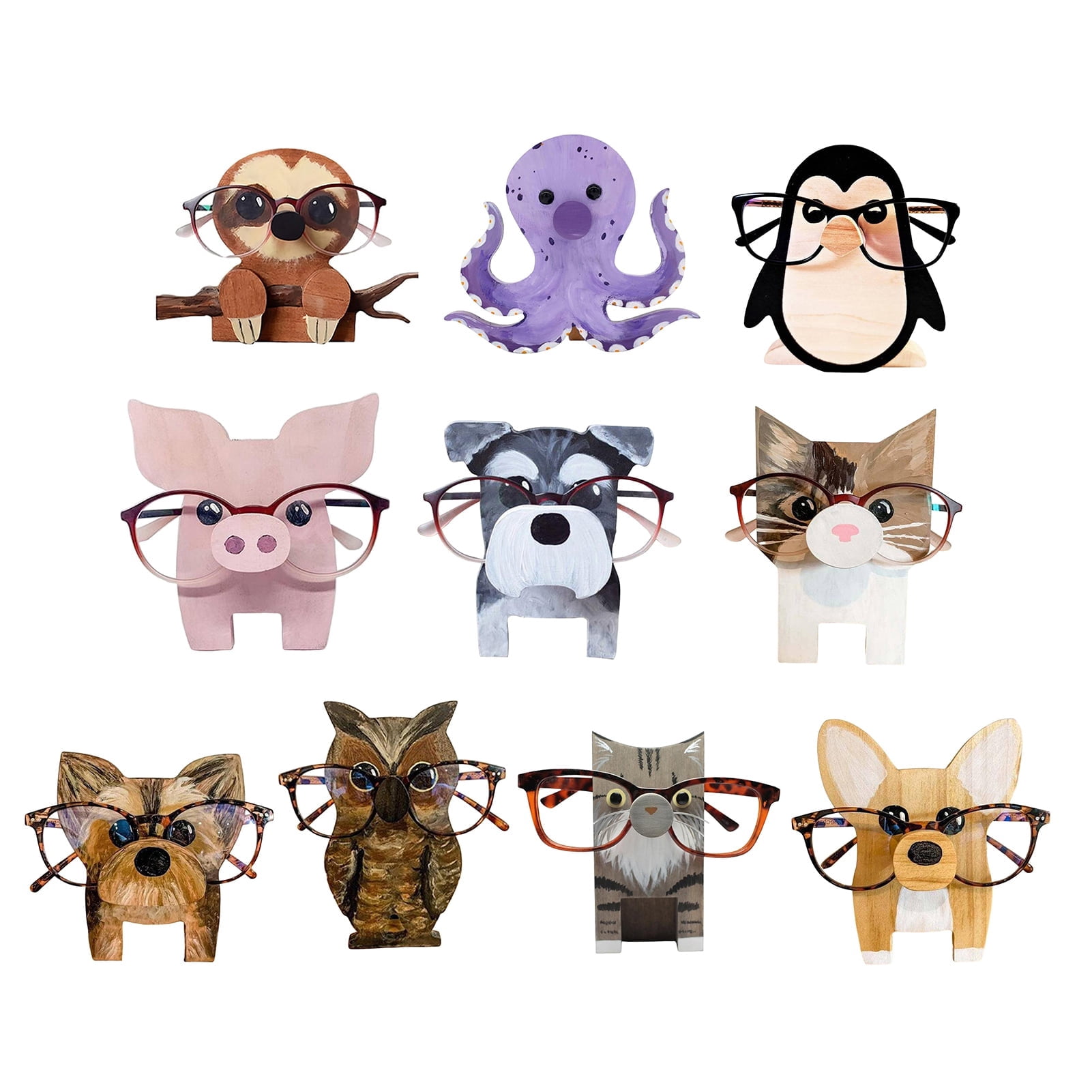 HomeCozy Wooden Animal Eyeglass Stand Hand-Painted Glasses Holder ...