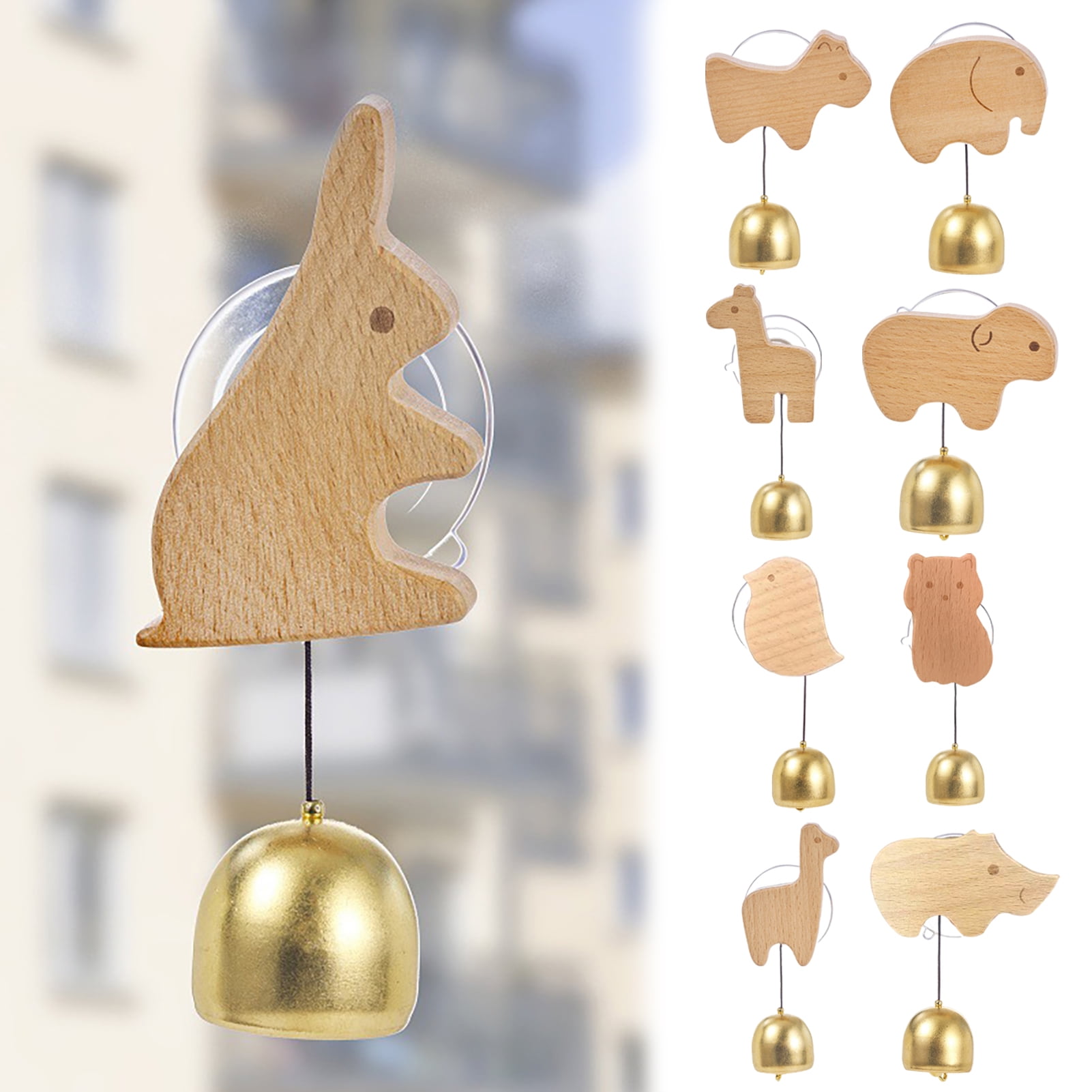 HomeCozy Wooden Door Bell Animal Shape Wind Chime Hanging Metal Bell ...