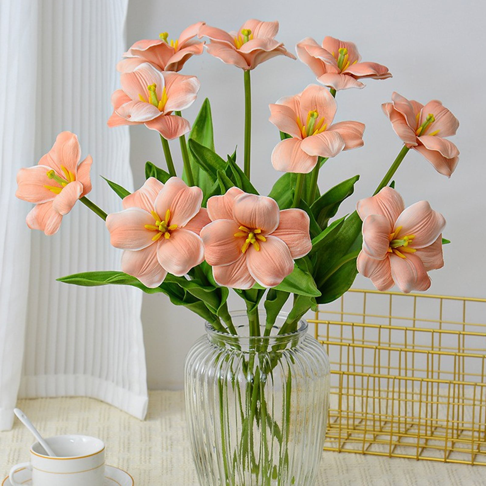 HomeCozyArtificial Opening Tulip with Stem Realistic Colorful Fake ...