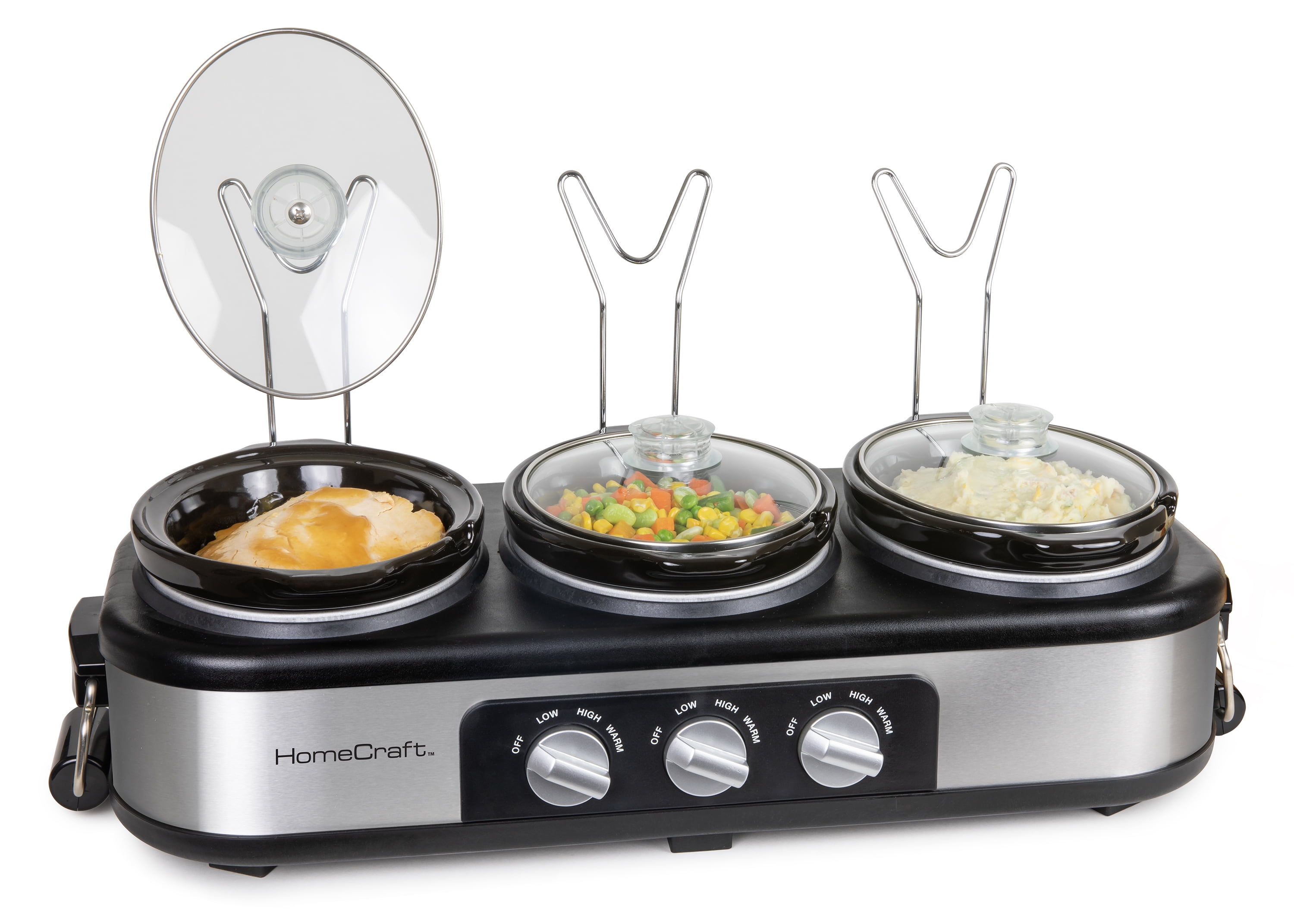 HomeCraft 1.5-Quart 3 Basins Stainless Steel Buffet Server Slow Cooker ...