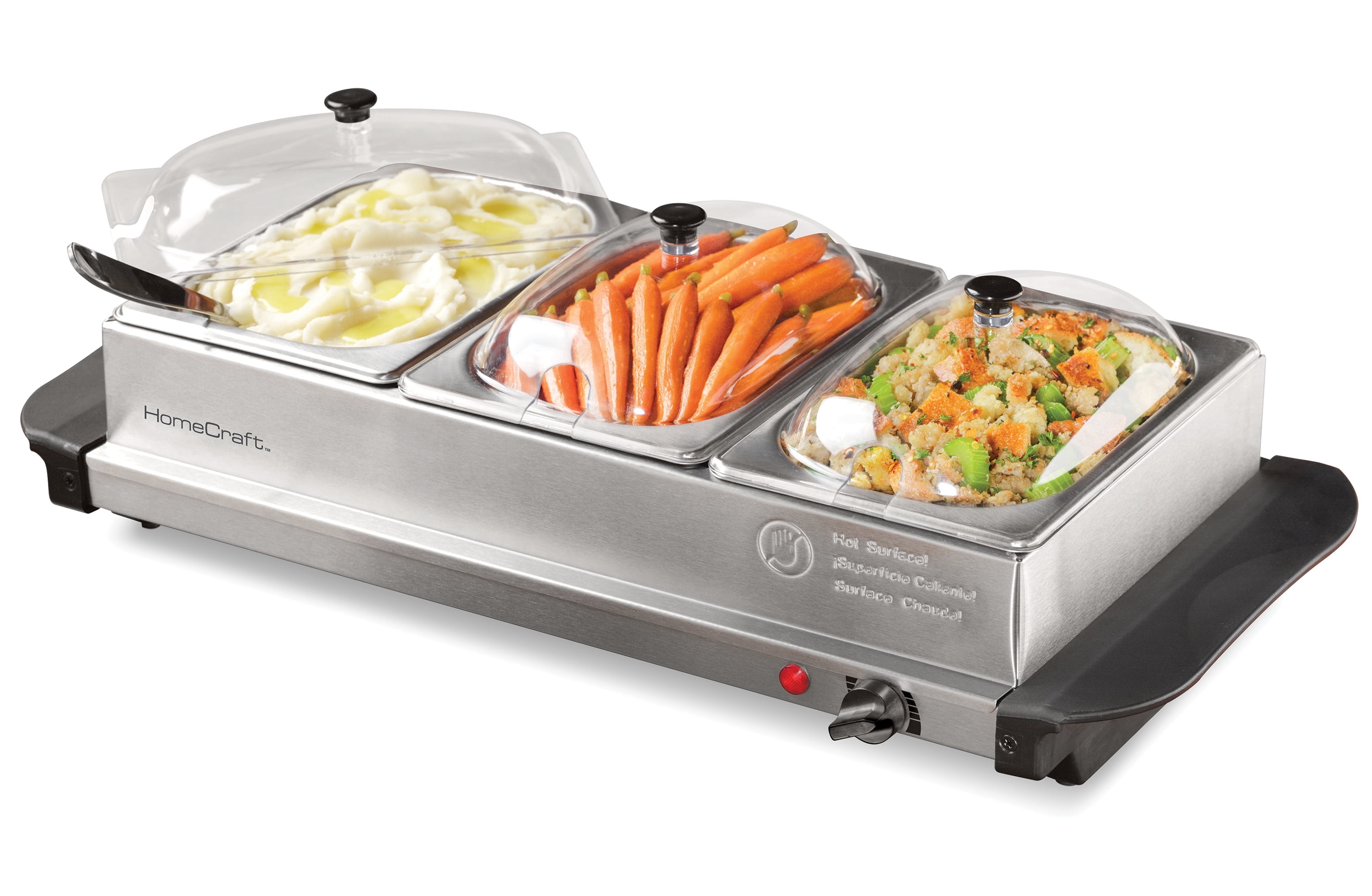 HomeCraft HCBS15SS 3-Station 1.5-Qt Buffet Server & Warming Tray ...