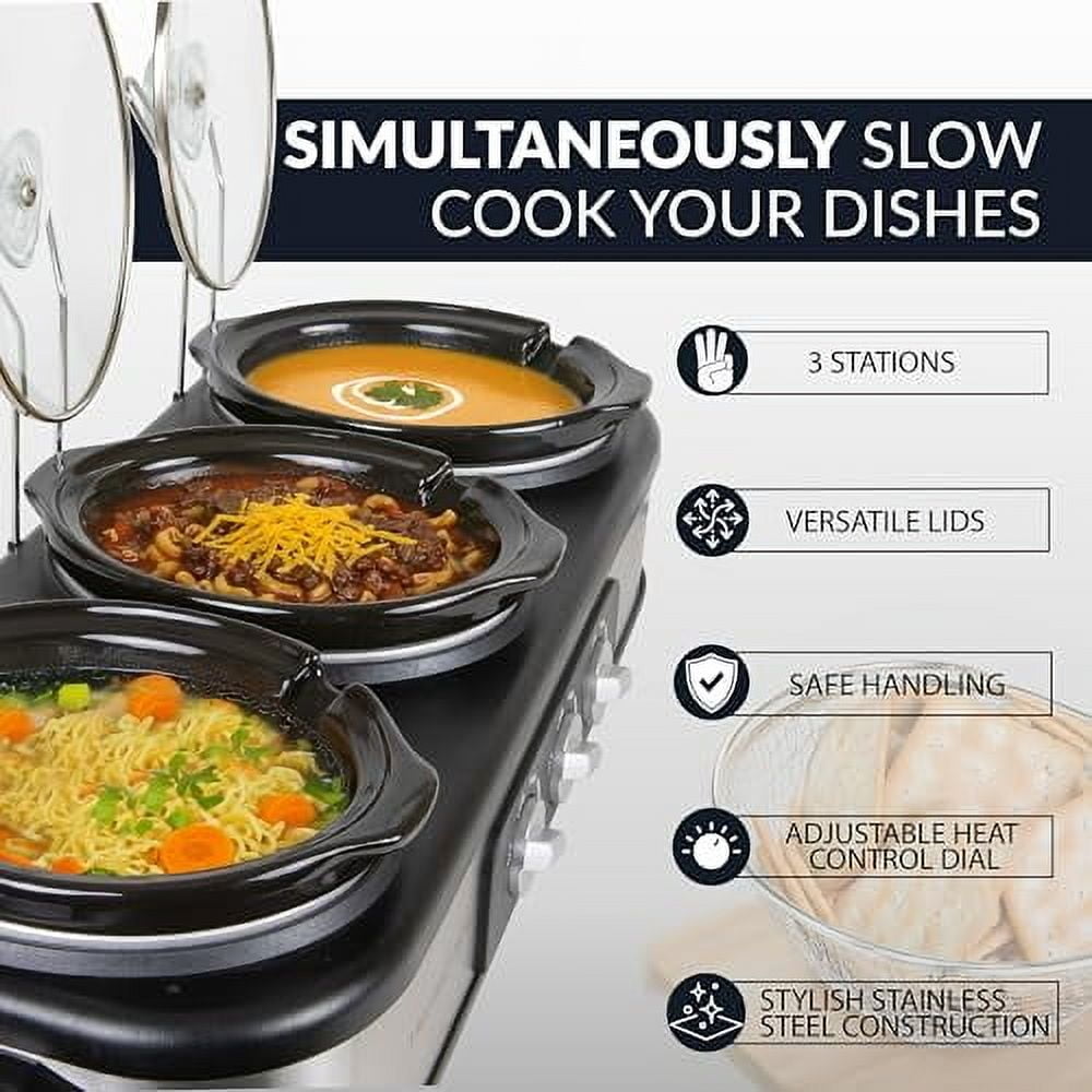 HomeCraft HCTSC15SS Stainless Steel 3-Station 1.5-Quart Oval Slow ...
