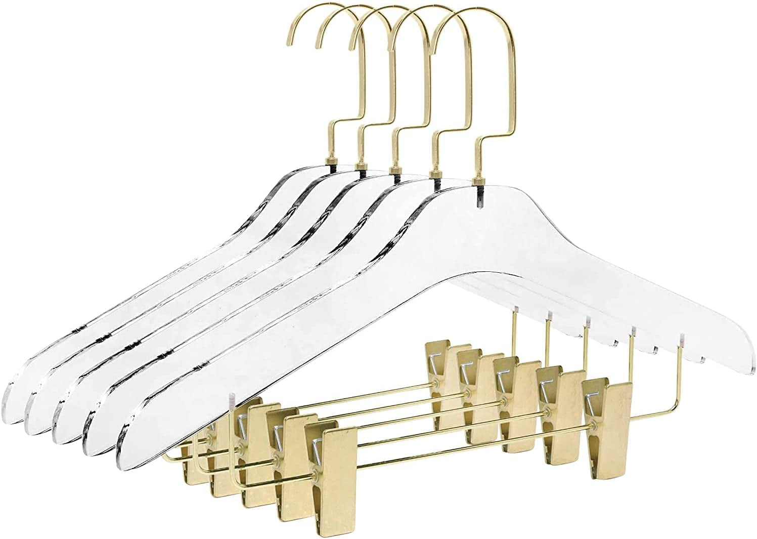 HomeCube USA Acrylic Clothes Hangers with Gold Hooks and Clips-Heavy ...