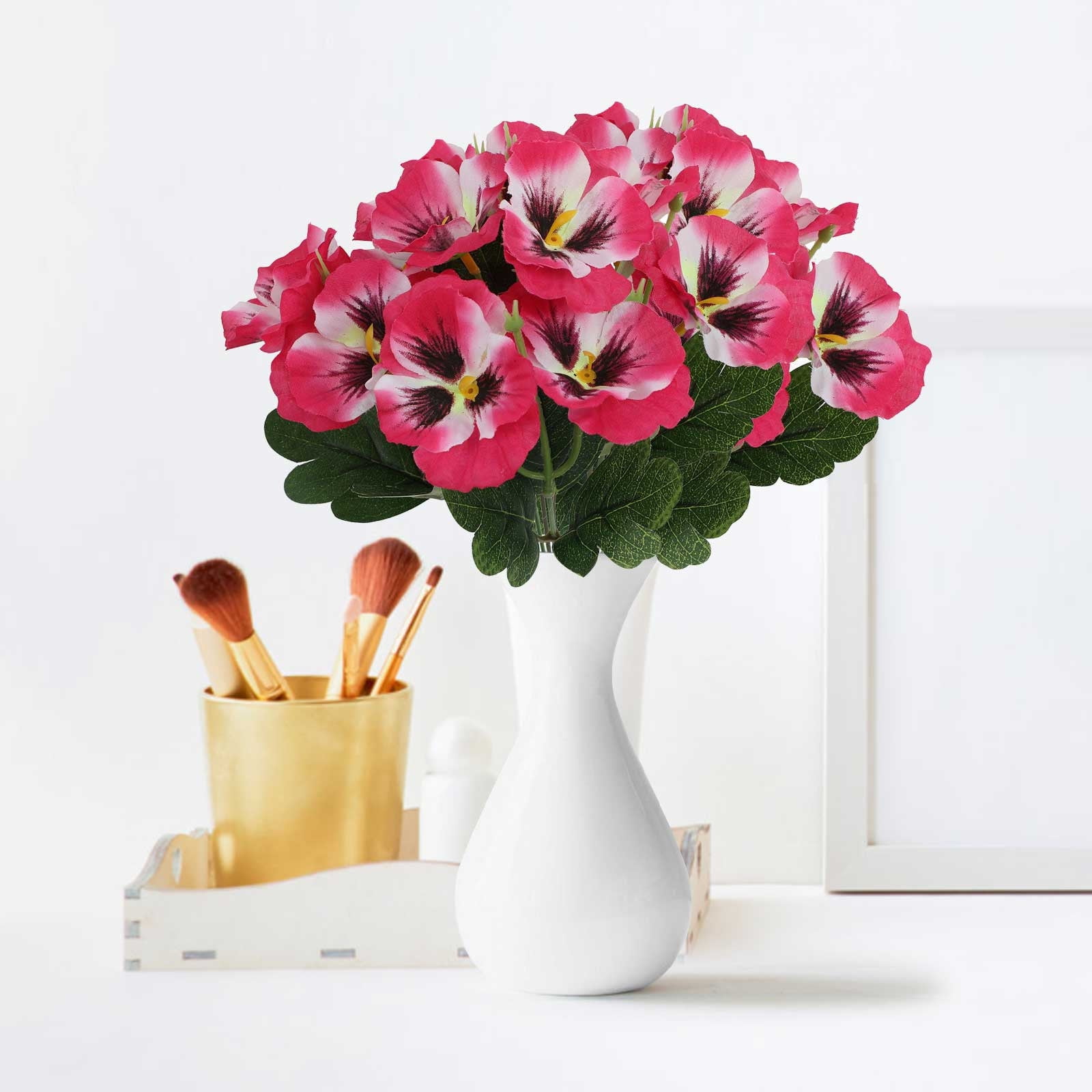 HomeDM 2 Pack Artificial Pansy Flowers for Outdoor Indoor, Faux Pansies ...