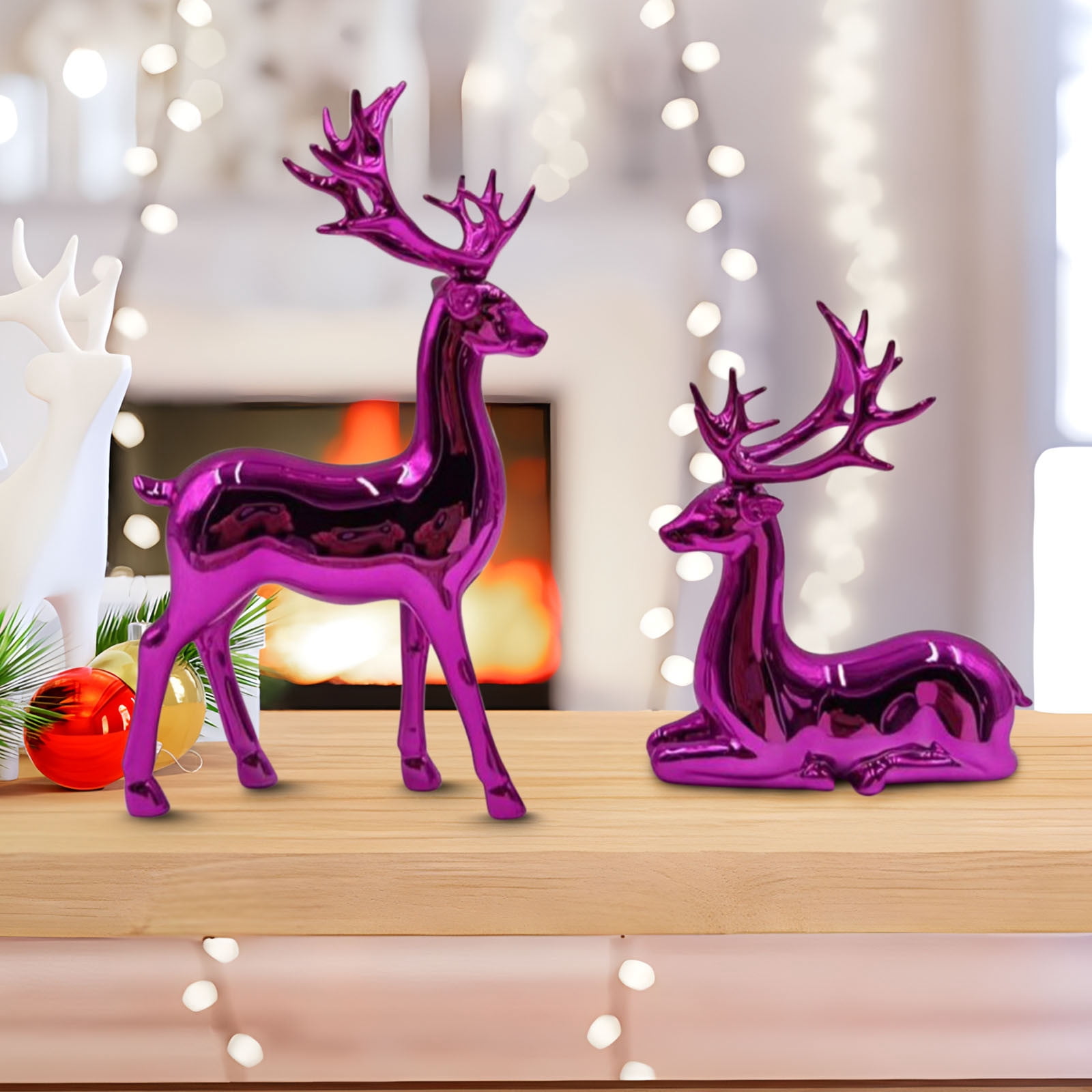 HomeDM 2Pcs Christmas Reindeer Ornaments, Plastic Xmas Reindeer ...