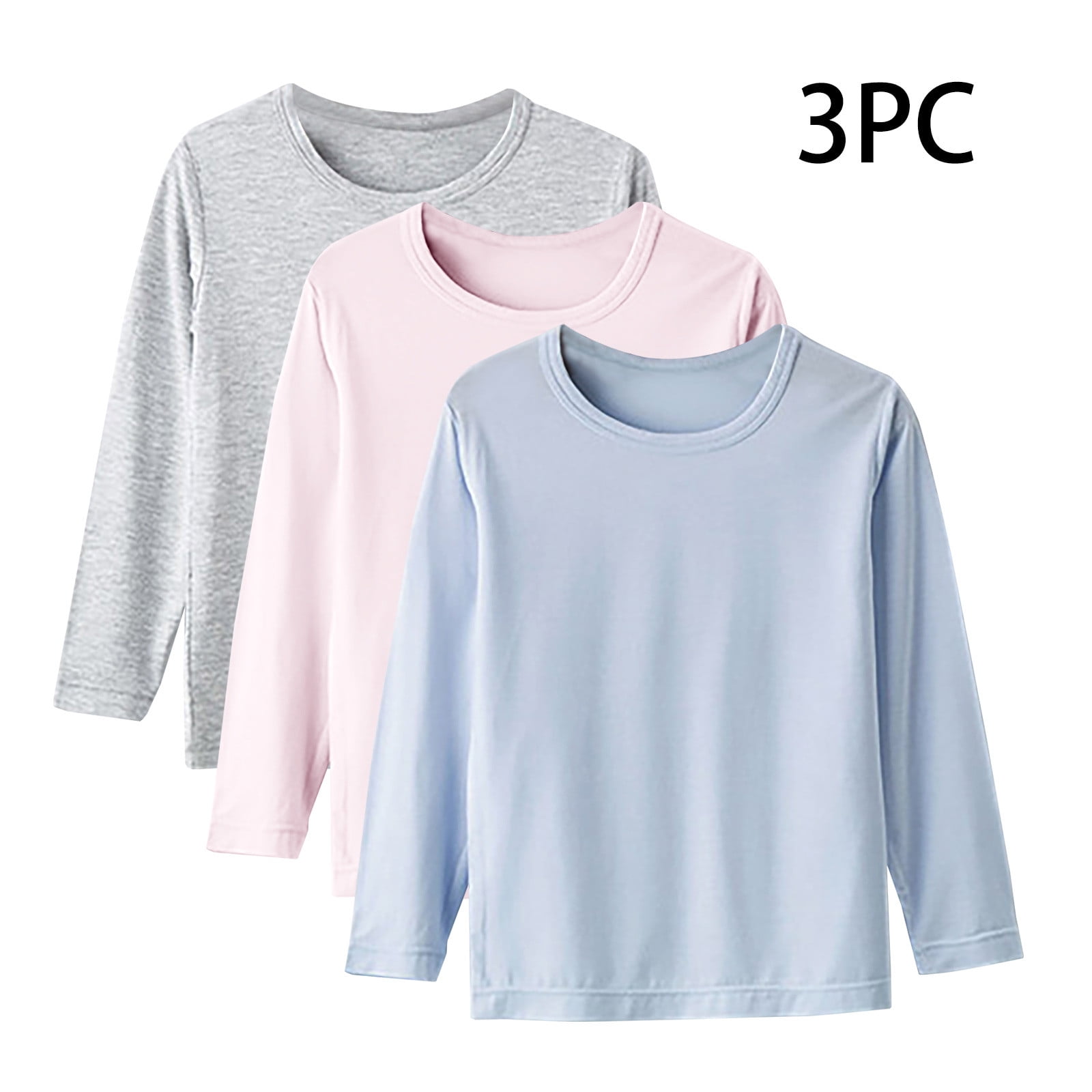 HomeDM 3 Pack Unisex Kids Long Sleeve Shirts Boys Plain Layer Shirts ...