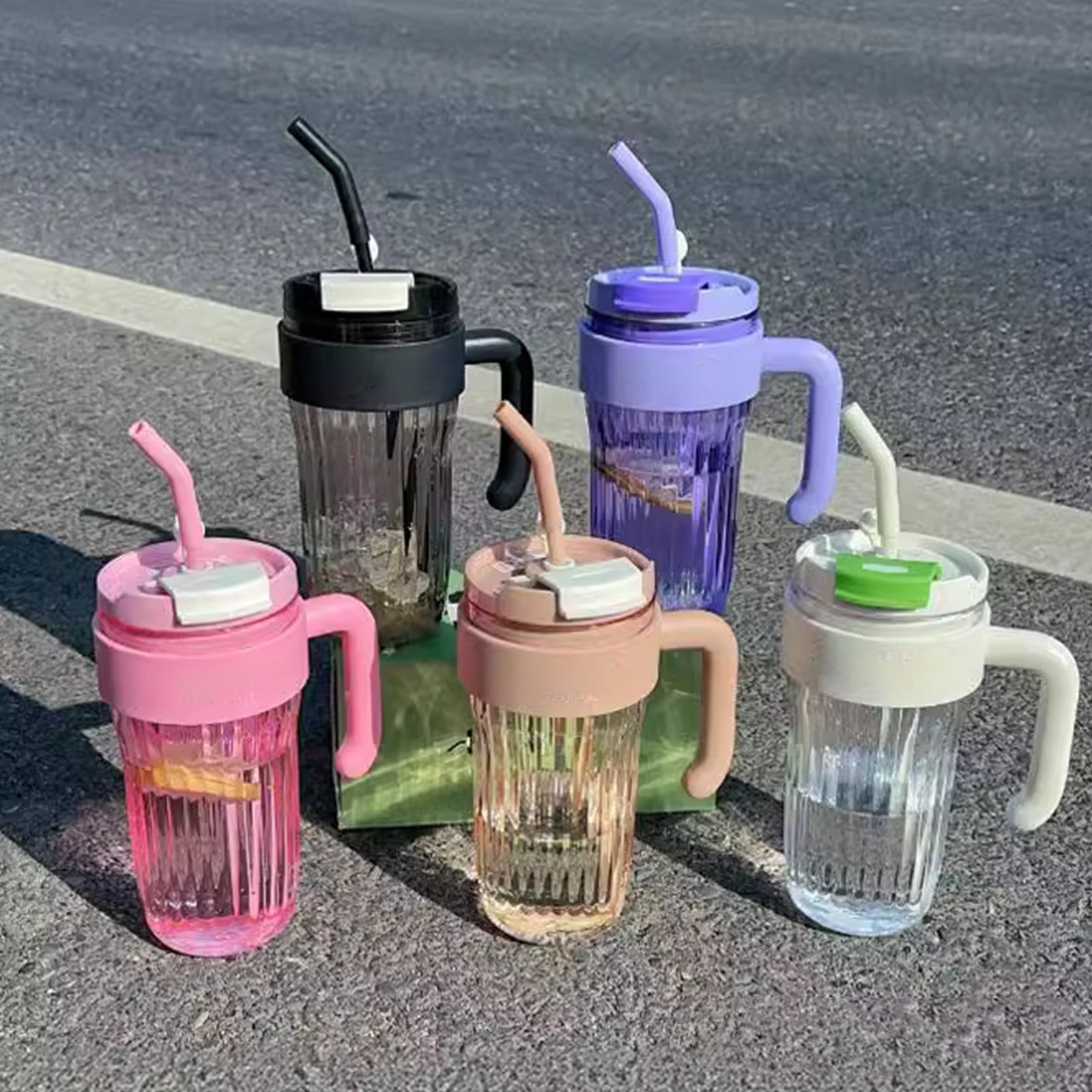 HomeDM 30 Oz Acrylic Tumbler with Handle, Reusable Plastic Coffee Cups with Lids and Straws ...