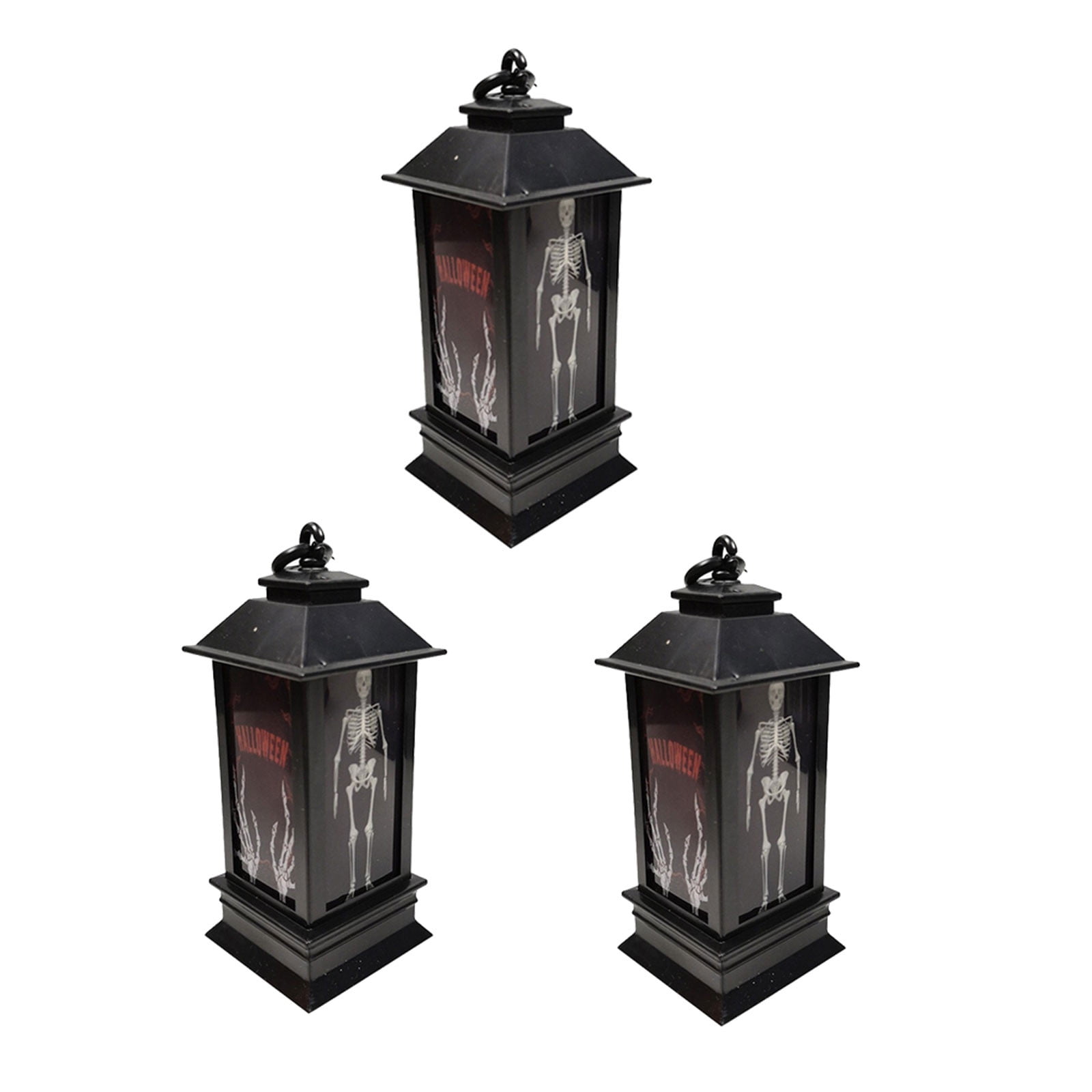 HomeDM 3pcs Halloween Retro LED Lighted Halloween Lantern with Spooky Ghost Silhouette Indoor ...