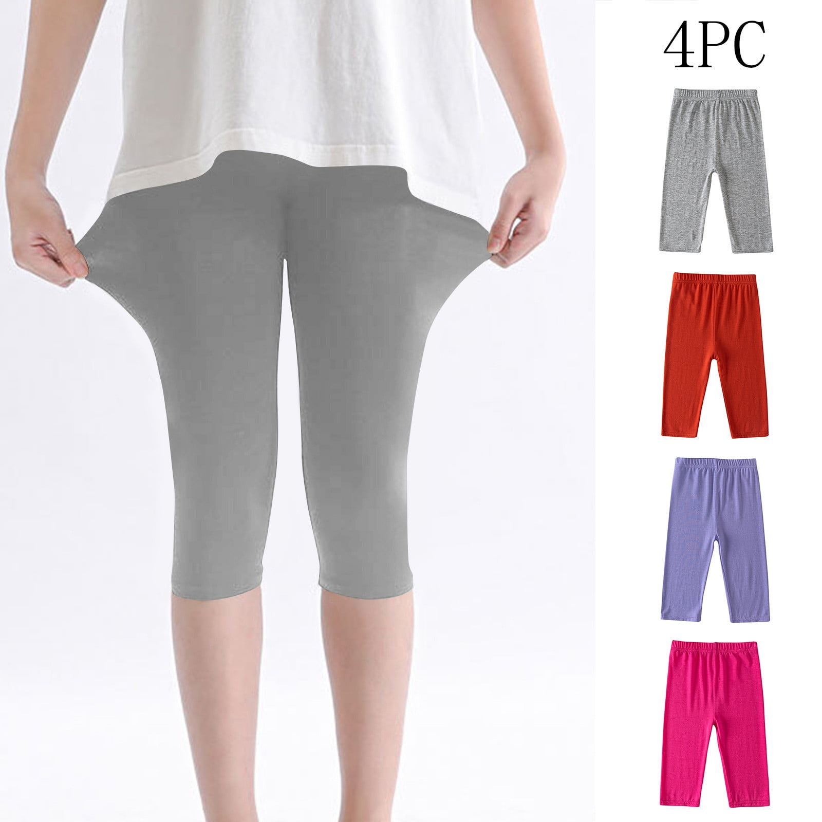 HomeDM 4 Pack Girls Capri Leggings 3/4 Pants Toddler Girls Basic Solid ...
