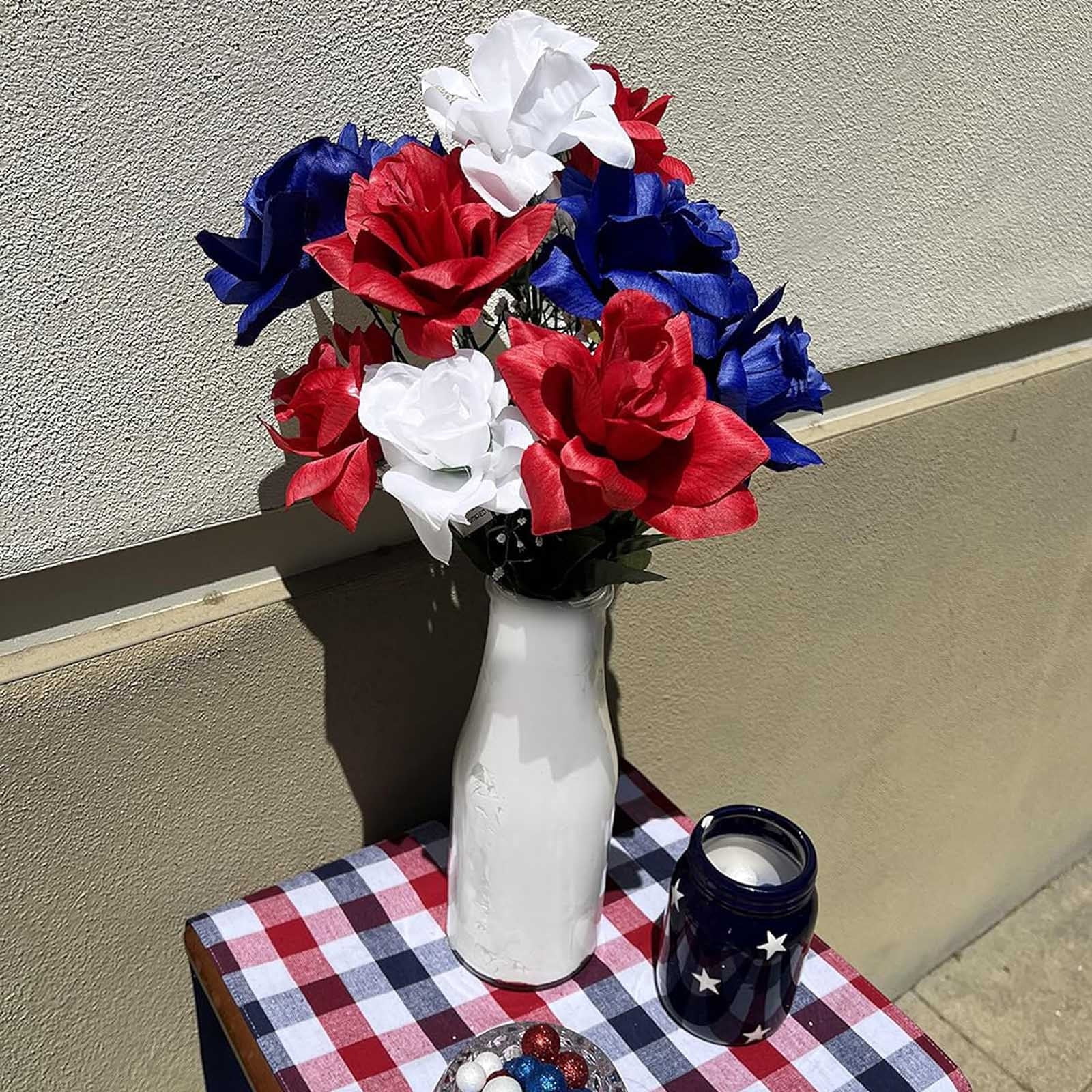 HomeDM 4th of July Flowers Artificial Roses, Patriotic Flowers ...