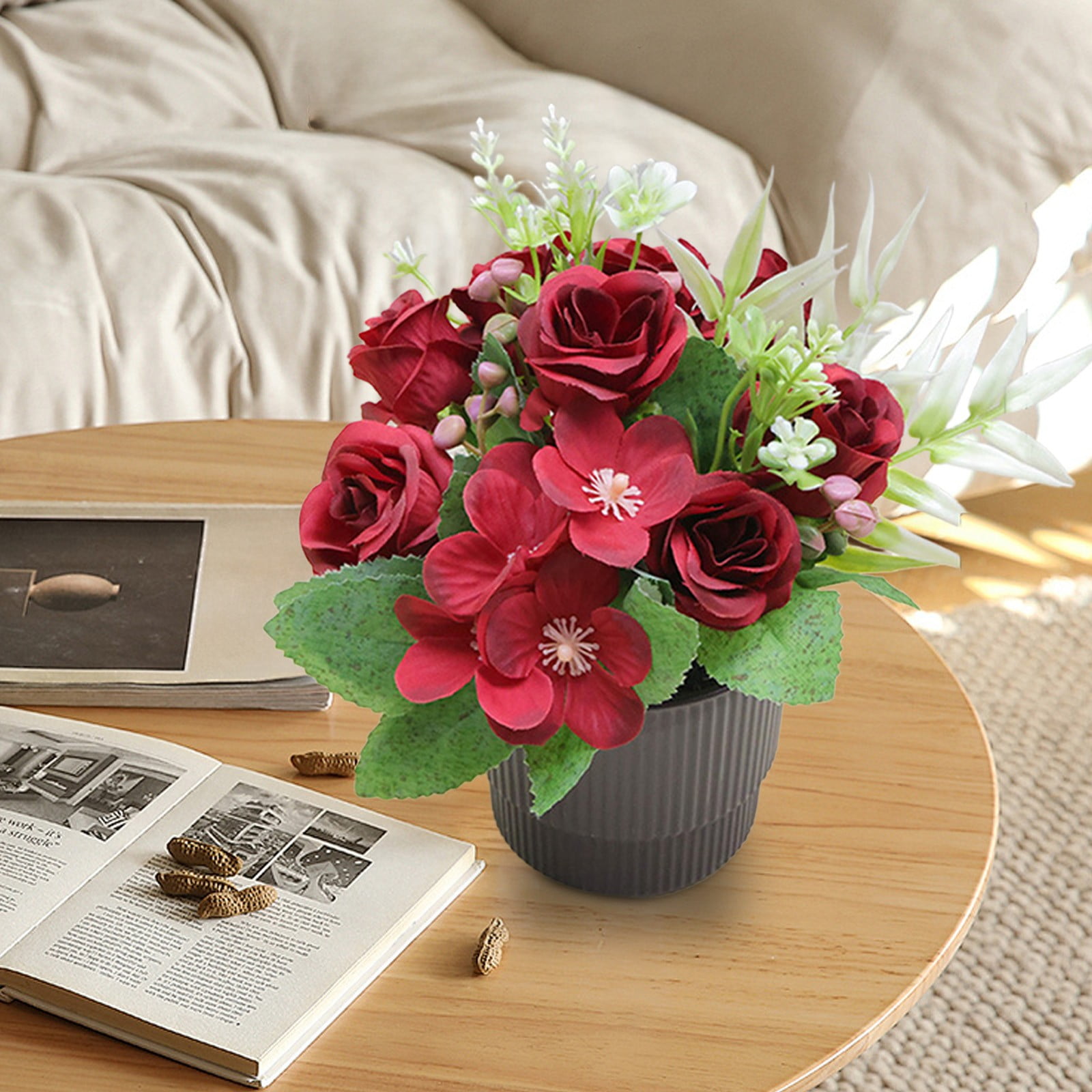 HomeDM Artificial Pot Flowers, Small Fake Plants with Pot, Mini Potted ...