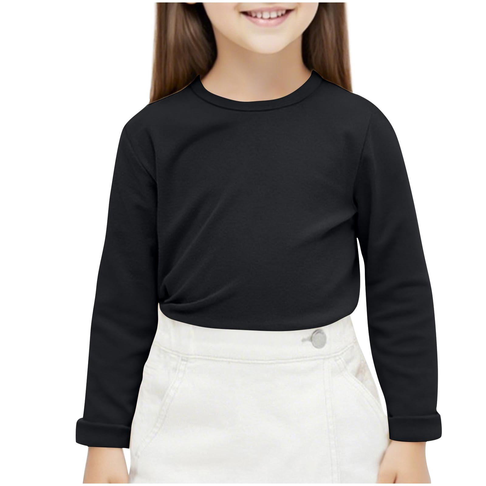 HomeDM Boys Girls Long Sleeve Shirts Solid Color Crew Neck T-Shirts ...