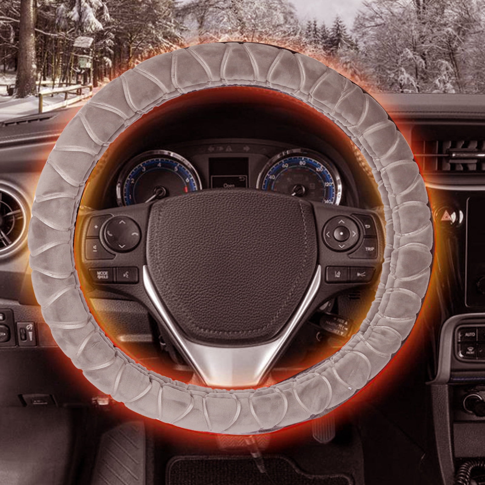 HomeDM Car Steering Wheel Cover Heated 12v Breathable Soft Plush Warmer ...