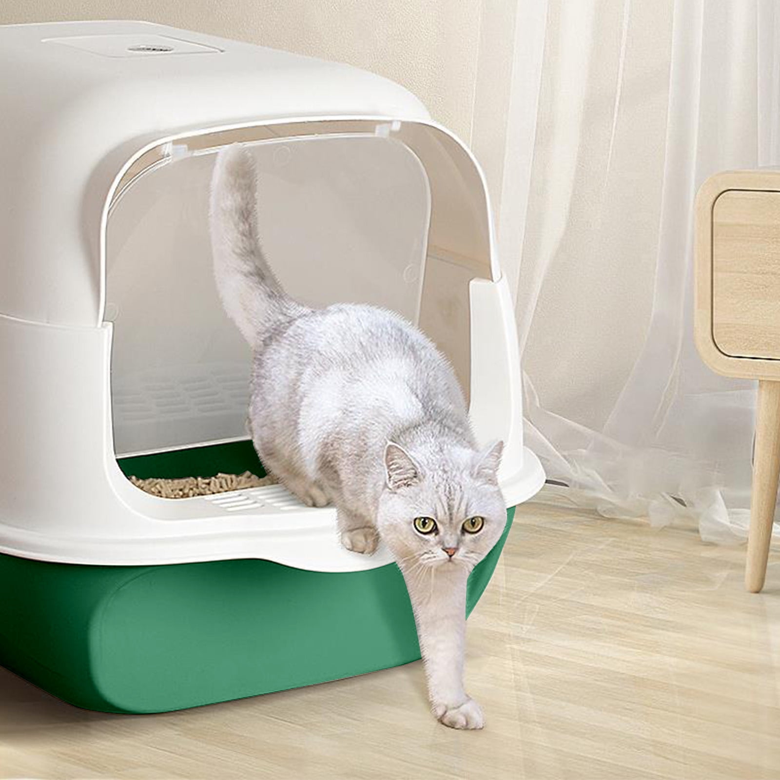 HomeDM Cat Litter Box with Lid, Enclosed Cat Potty, Side Entry Anti ...