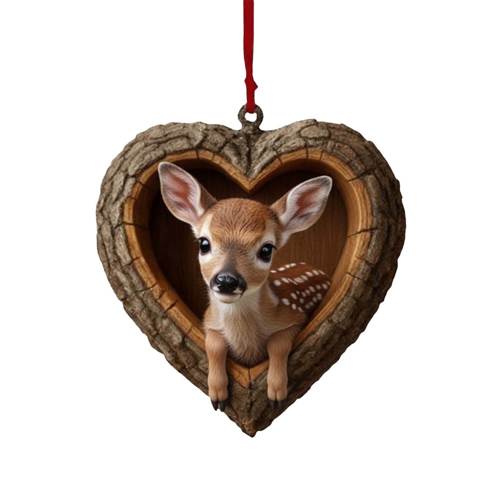 HomeDM Christmas Heart Shaped Ornaments - 2D Flat Acrylic Animal ...