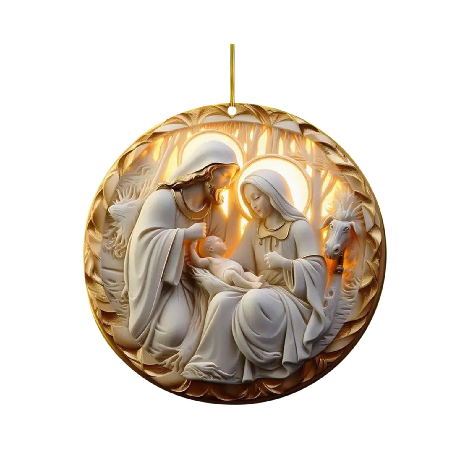 HomeDM Christmas Nativity Ornament, 2D Acrylic Round Nativity Scene ...