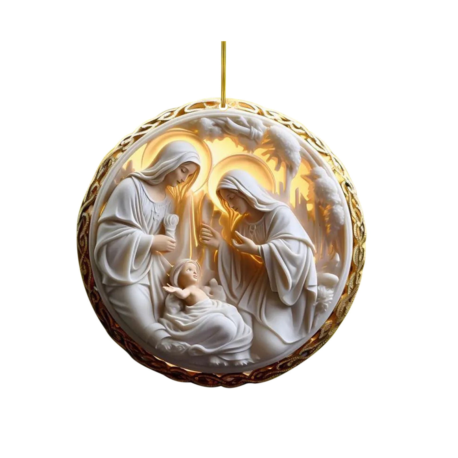 HomeDM Christmas Nativity Ornament, 2D Acrylic Round Nativity Scene ...