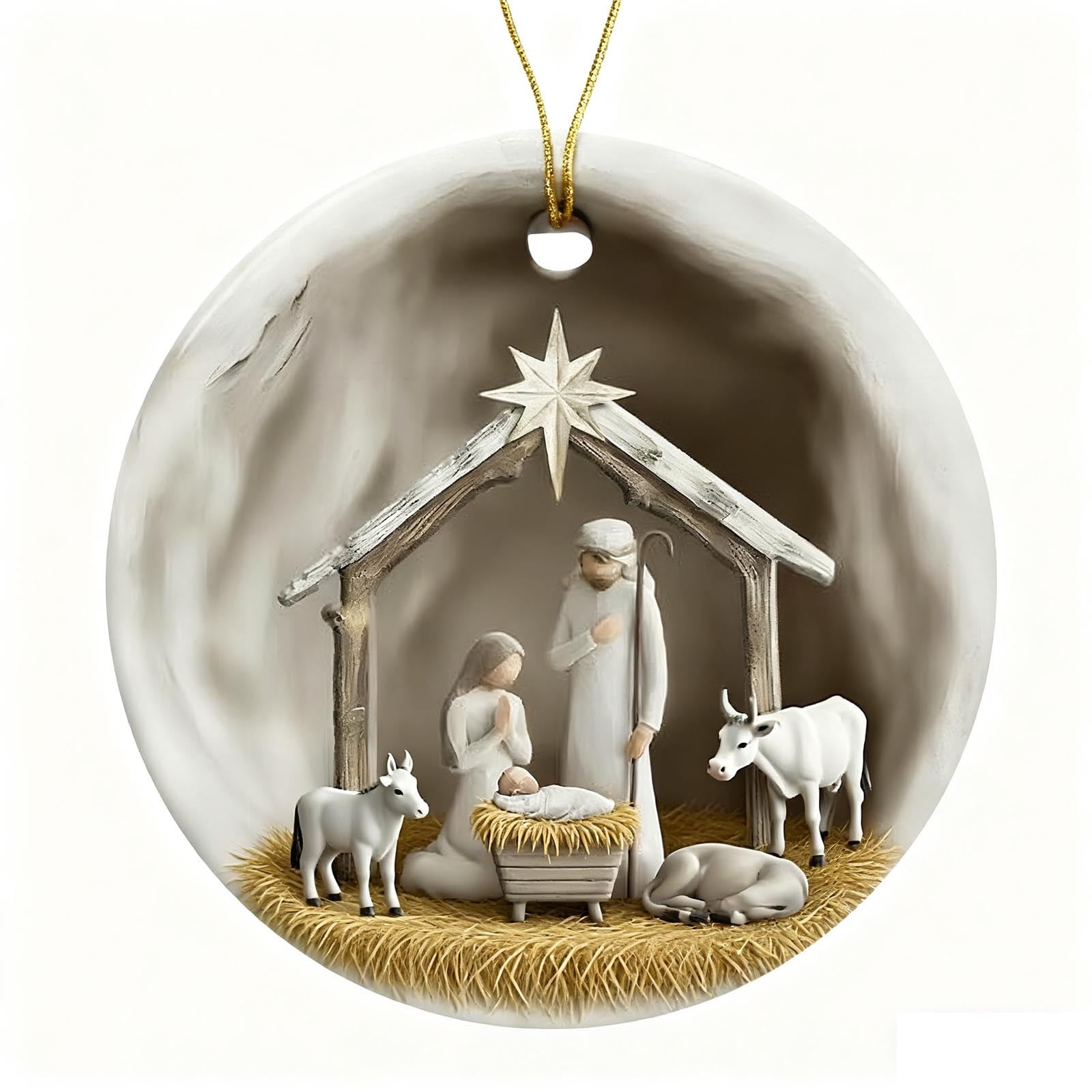 HomeDM Christmas Nativity Ornament, 2D Acrylic Round Nativity Scene ...