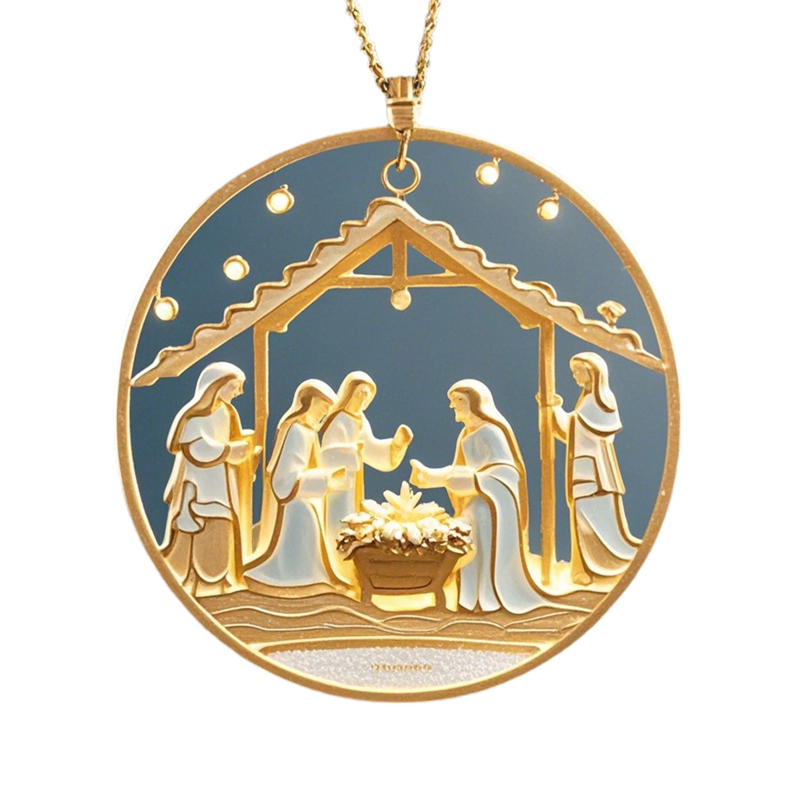 HomeDM Christmas Nativity Ornament, 2D Acrylic Round Nativity Scene ...