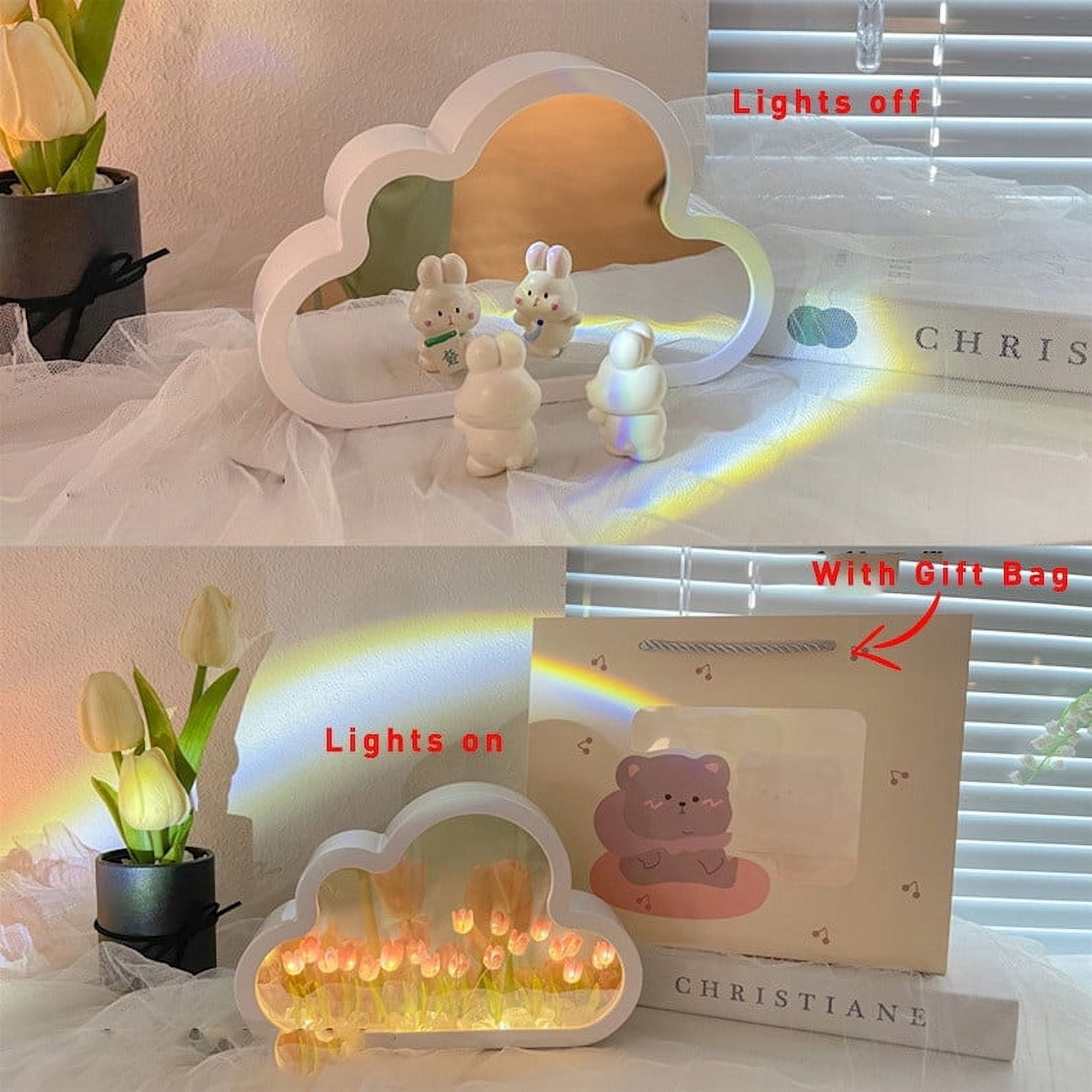 HomeDM Flower Tulip Cloud Lamp, DIY Tulip Cloud Mirror Night Lights for ...
