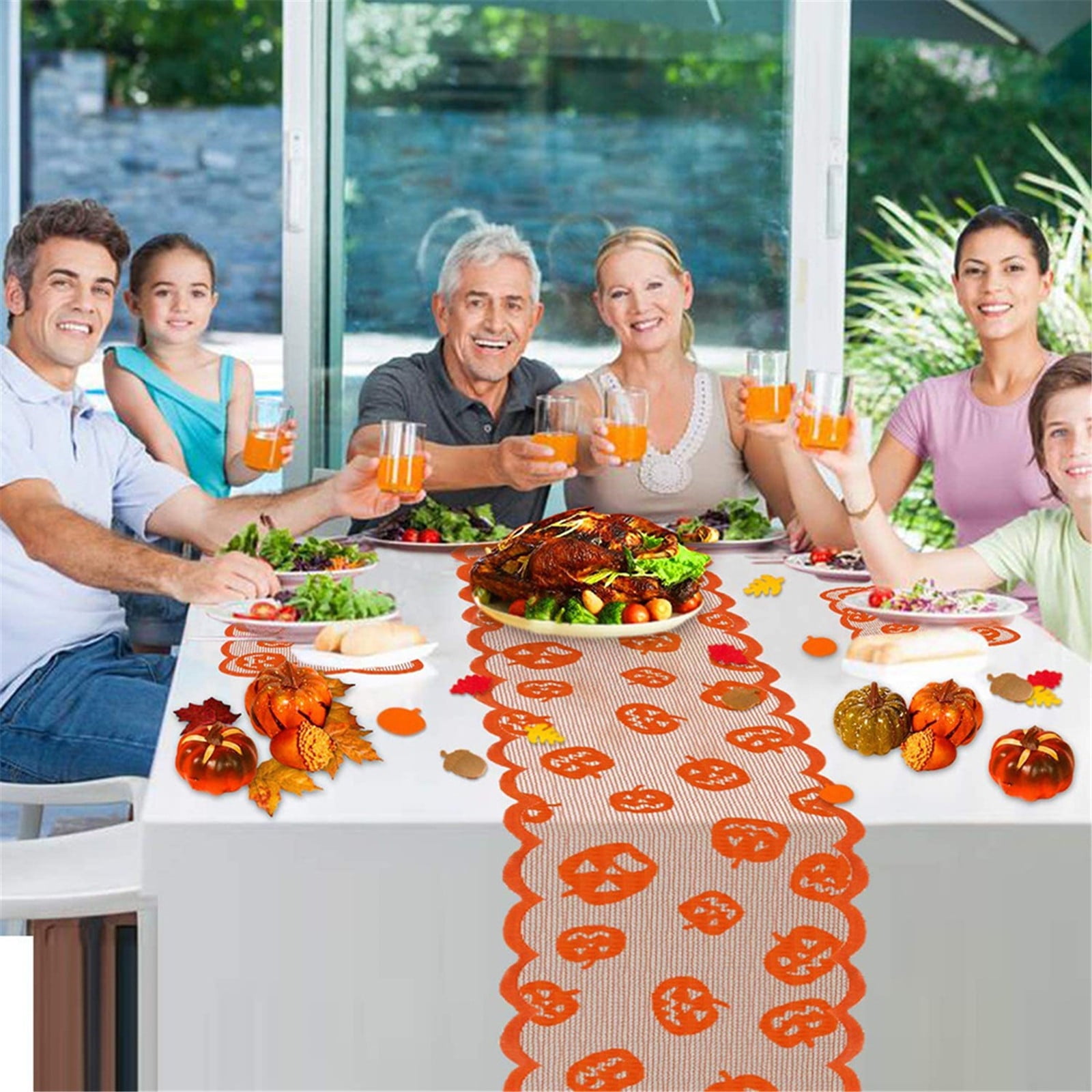 HomeDM Halloween Table Runner 13 x 72 Inch Lace Pumpkin Runner ...