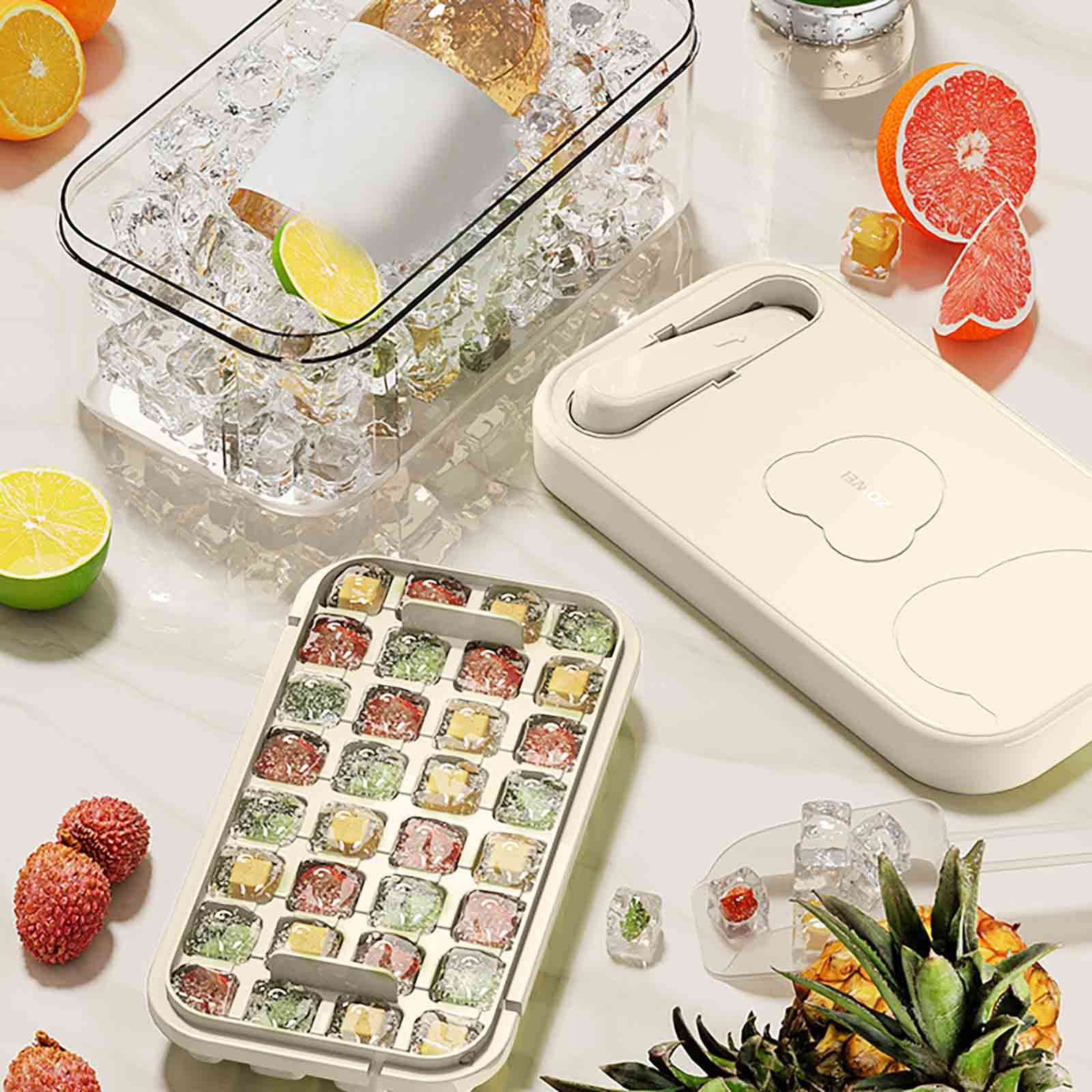 HomeDM Ice Cube Tray with Lid and Bin Silicone Plastic Ice Cube Trays ...