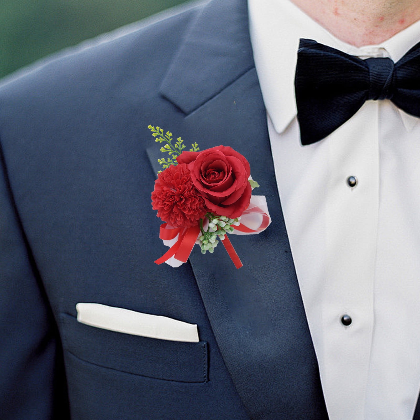 HomeDM Men Red Rose Boutonniere Artificial Rose Flower for Wedding ...