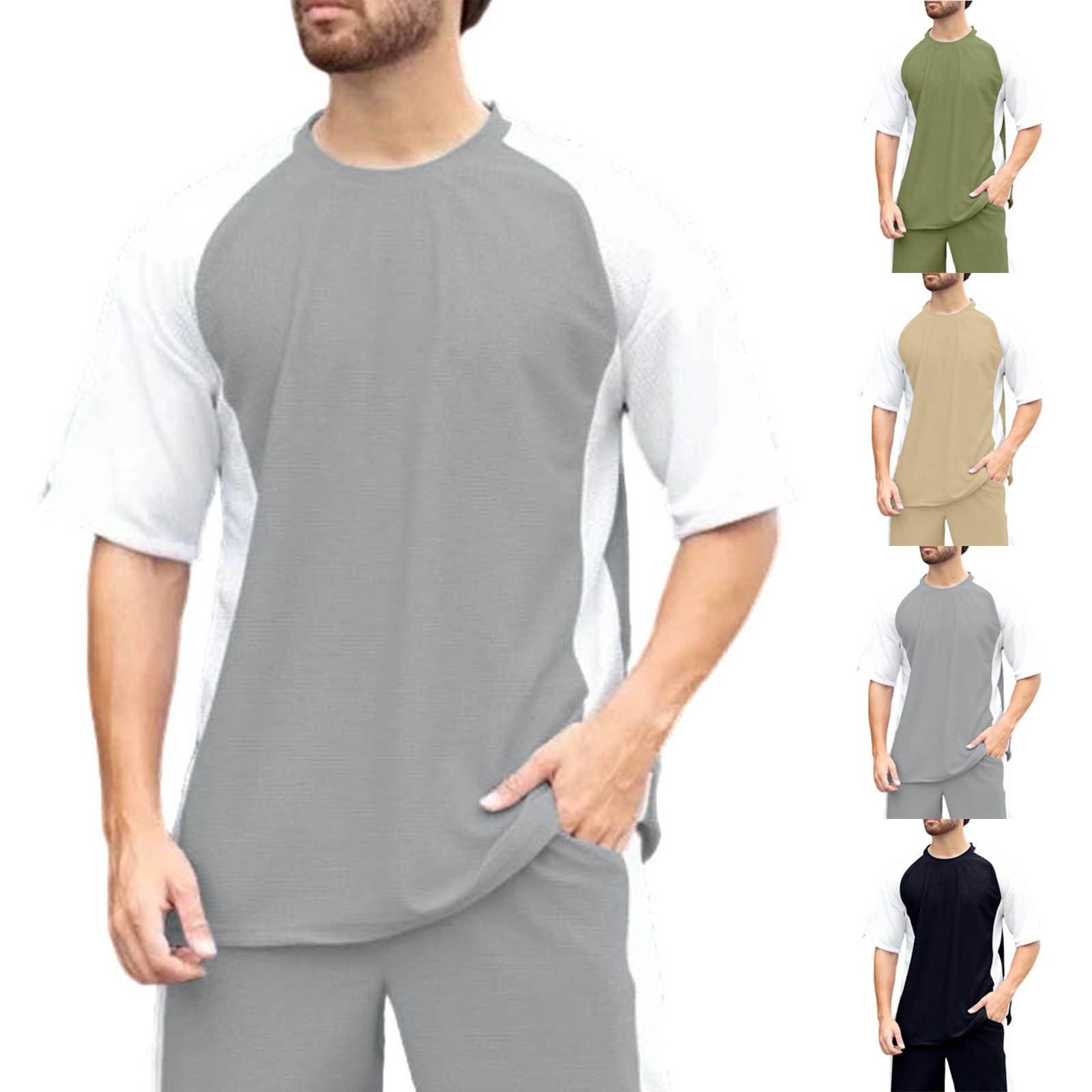 HomeDM Men's Waffle Knit Short Sleeve Crew Neck T Shirts S-3XL Casual ...