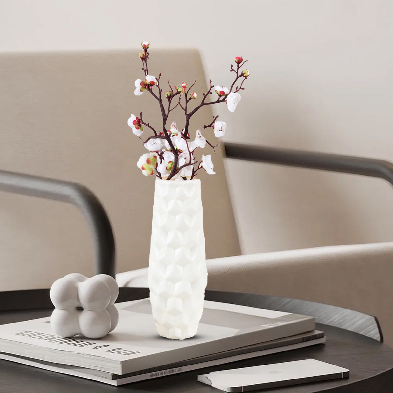 HomeDM White Plastic Flower Vases, Ceramic Look Plastic Vase for ...