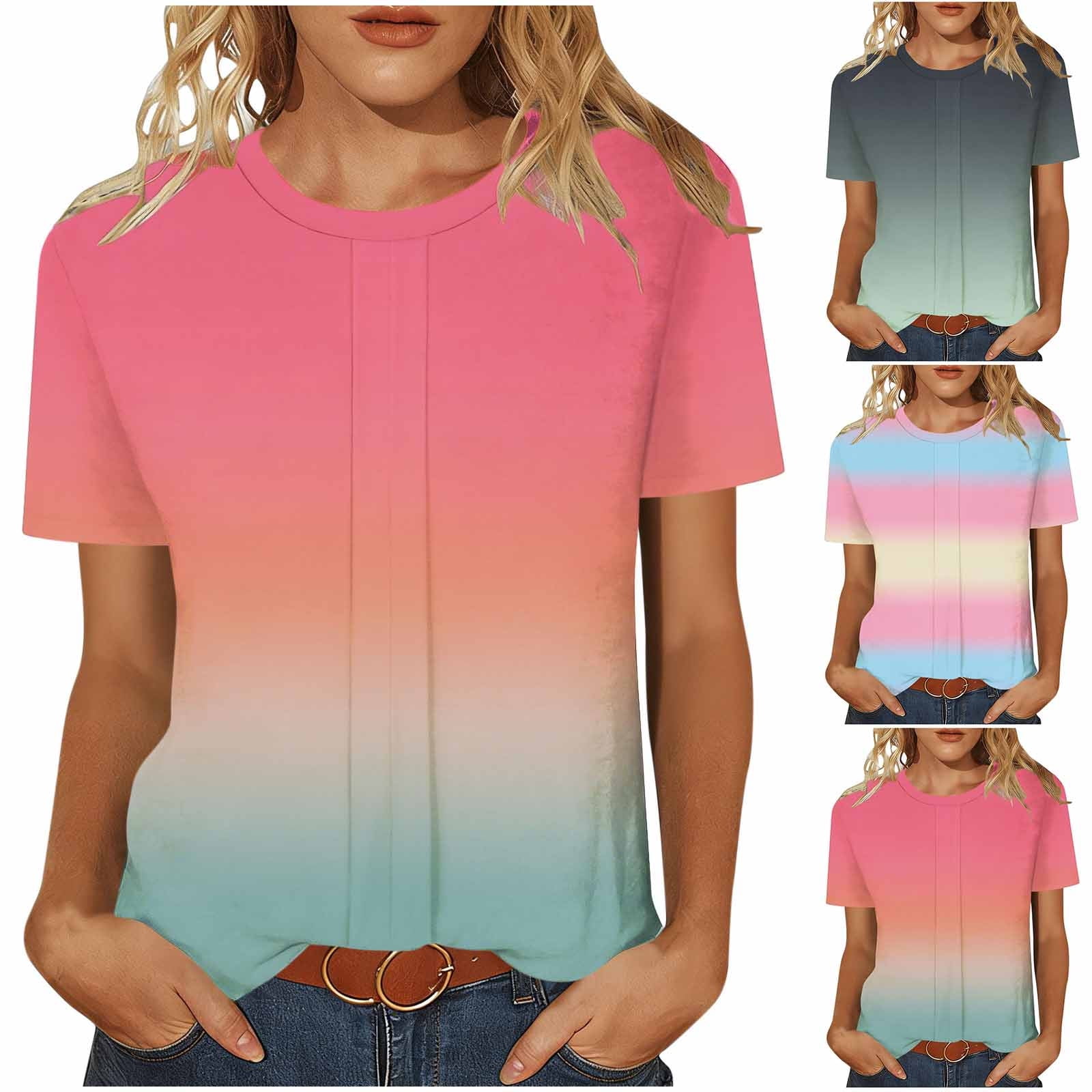 HomeDM Women's T-Shirts Summer Crew Neck Casual Tops Short Sleeve Loose ...