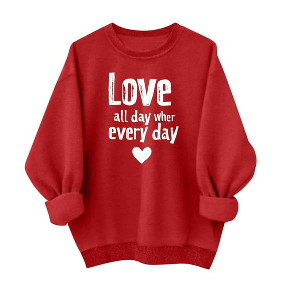HomeDM Women's Valentine's Day Long Sleeve Crew Neck Sweatshirts Red ...