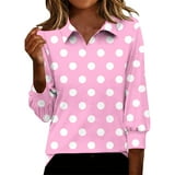HomeDM Womens 3/4 Sleeve Shirts, Collared V Neck Dressy Polka Dot ...
