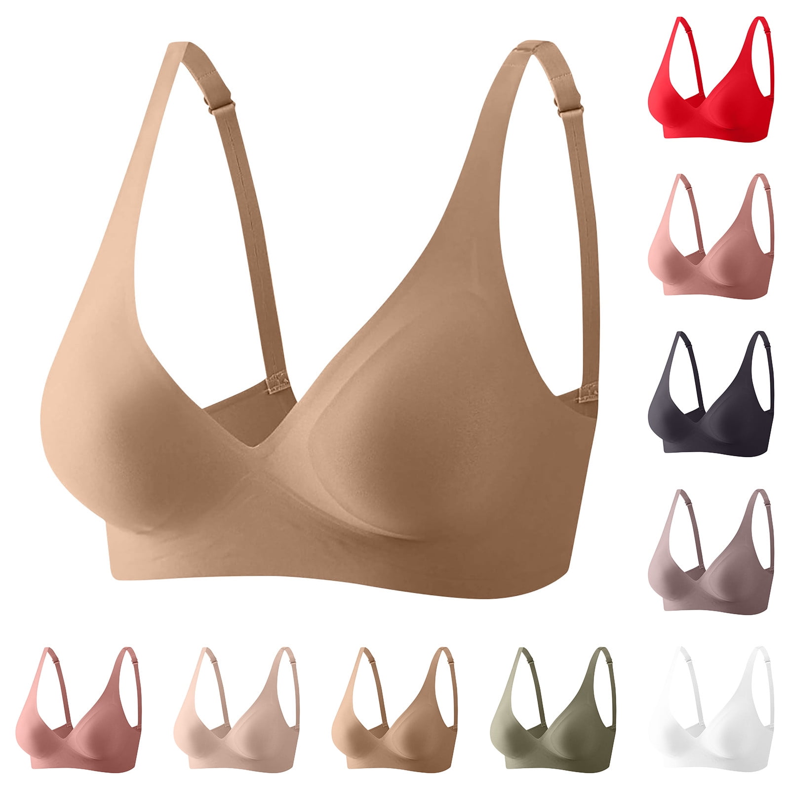 HomeDM Womens Deep V Bras Seamless Wireless Yoga Bra Comfortable Bras Soft Supportive No ...