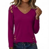 HomeDM Womens Long Sleeve T Shirts, V Neck Summer Fall Loose Fit Tops ...