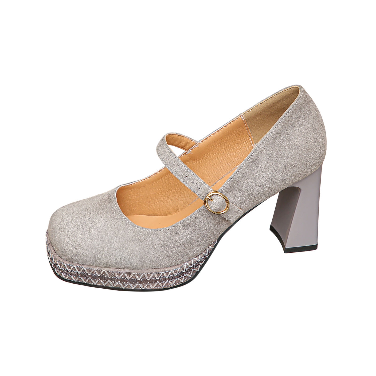 HomeDM Womens Platform Square Closed Toe Heels Buckle Strap Slip On ...