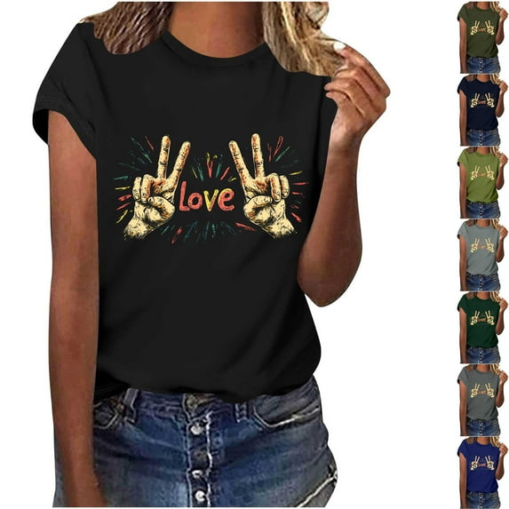 HomeDM Womens T-Shirts Short Sleeve Crew Neck Tee Tops Valentine's Day ...