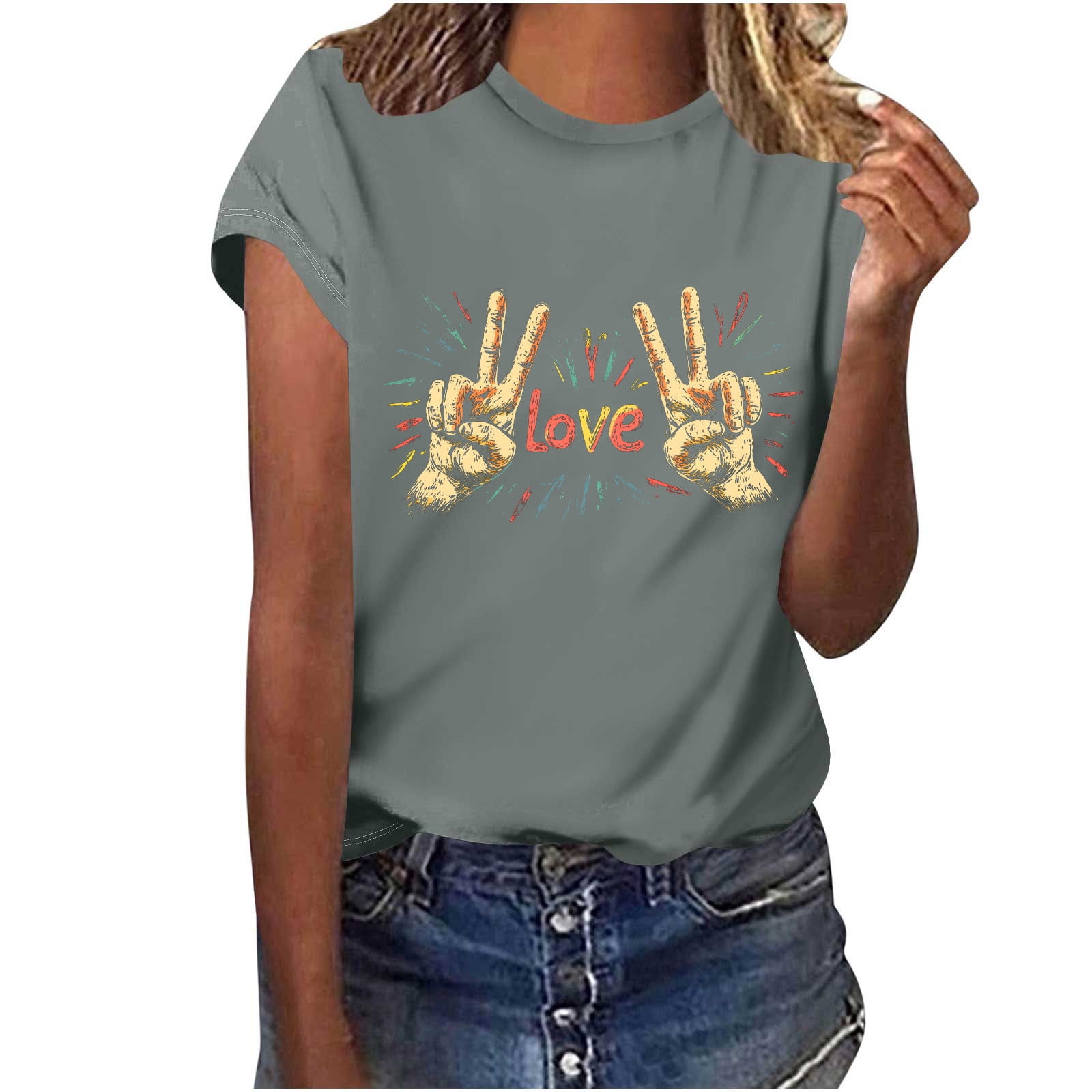 HomeDM Womens T-Shirts Short Sleeve Crew Neck Tee Tops Valentine's Day ...