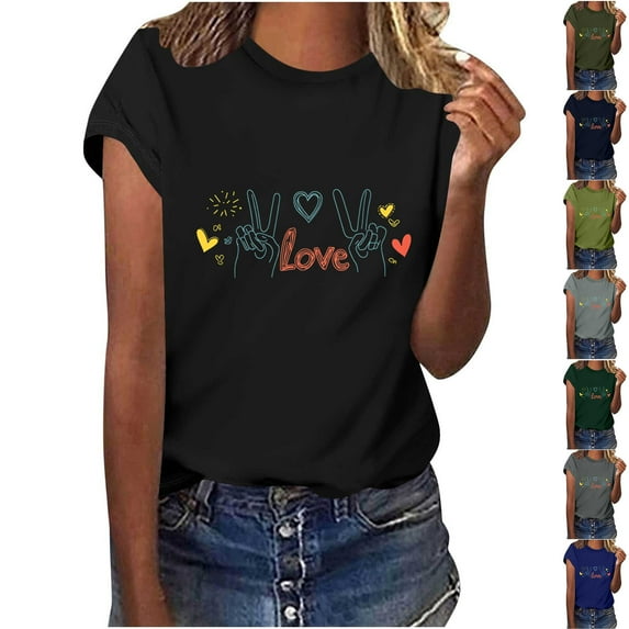 HomeDM Womens Valentine's Day Crew Neck T-Shirts Love Graphic Short ...