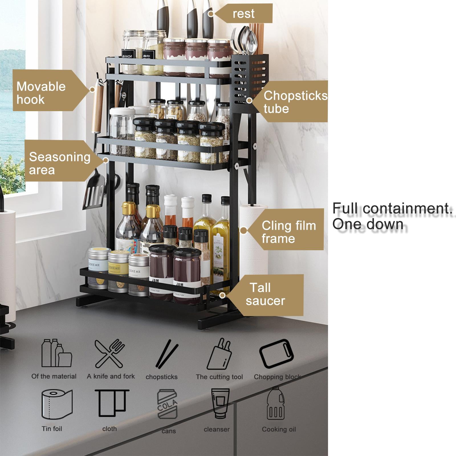 HomeDirect 3 Tier Kitchen Spice Rack Condiment Organizer Countertop ...