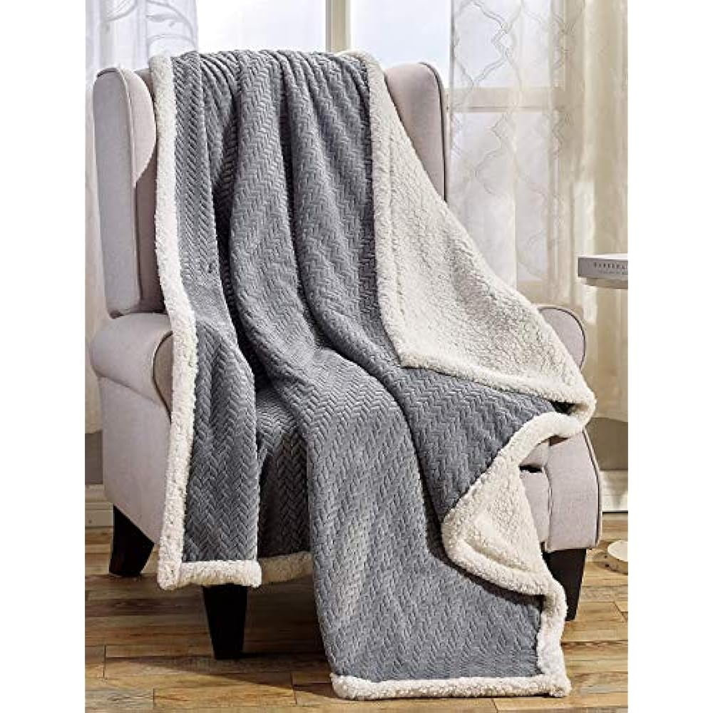 HomeEssentials Ultra Lush Heavy Sherpa Throw Blanket (50" x 60") - Grey ...