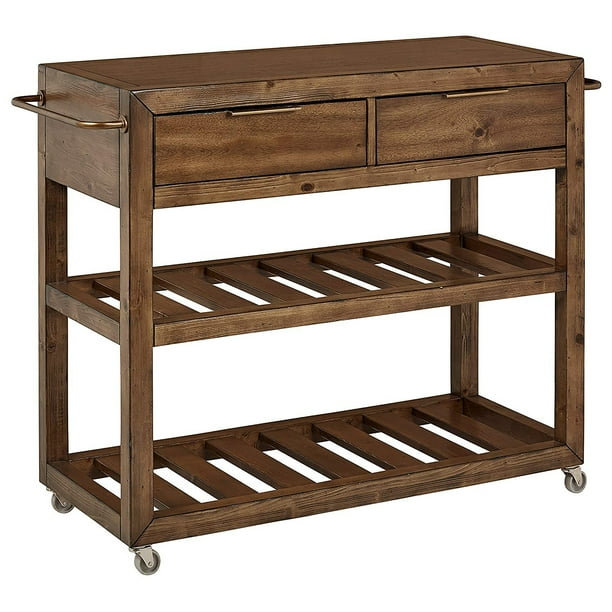 HomeFare 2 Drawer 2 Shelf Rolling Kitchen Island Cart Brown - Walmart.com