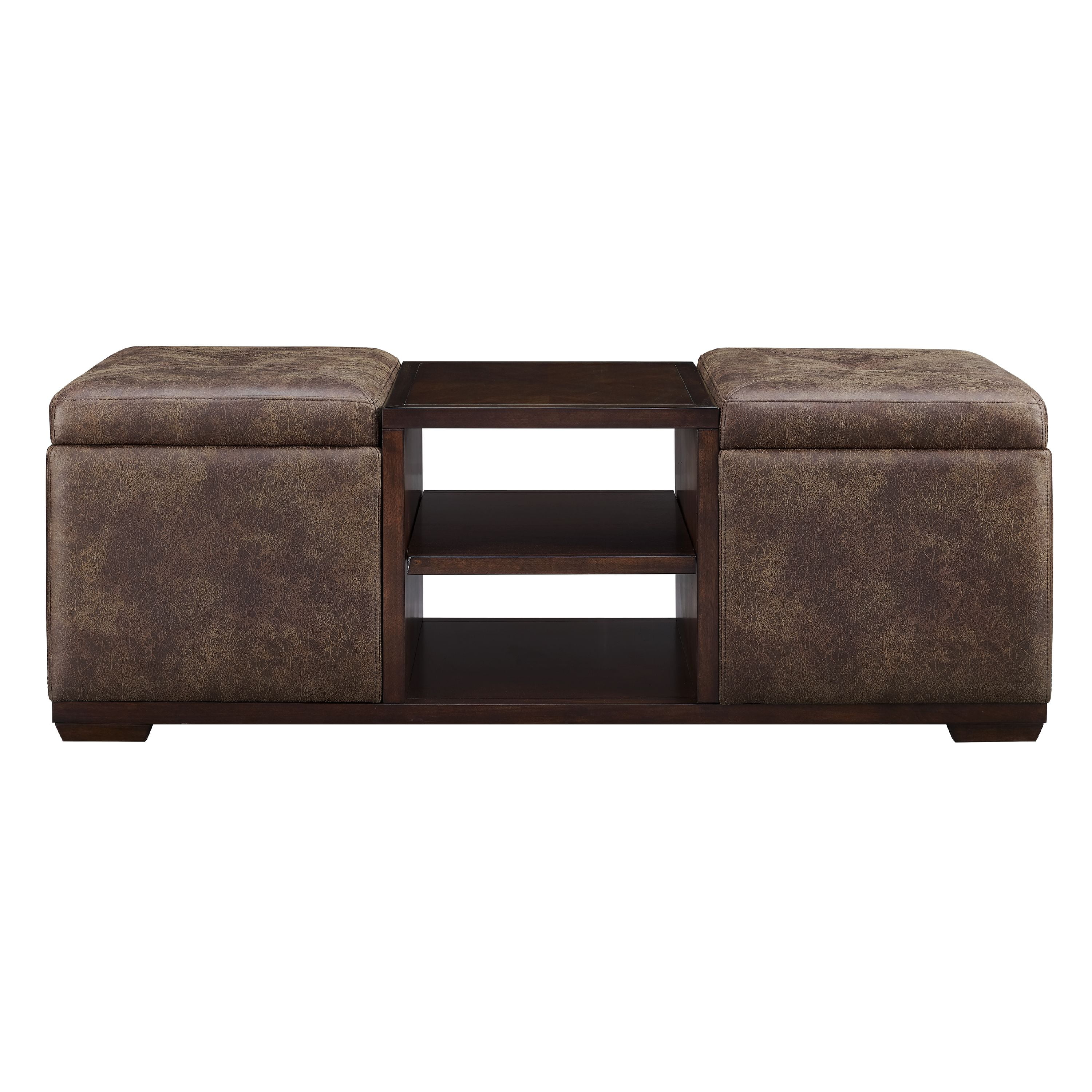 HomeFare Dual Ottoman Hinged Top Storage Bench Brown - Walmart.com