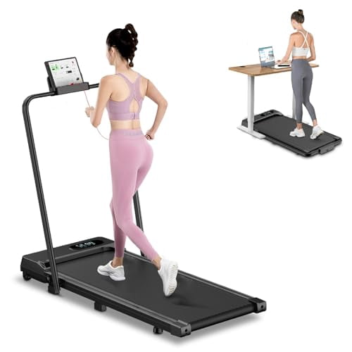 HomeFitnessCode Foldable Walking Pad with Handle Bar, Folding Treadmill ...