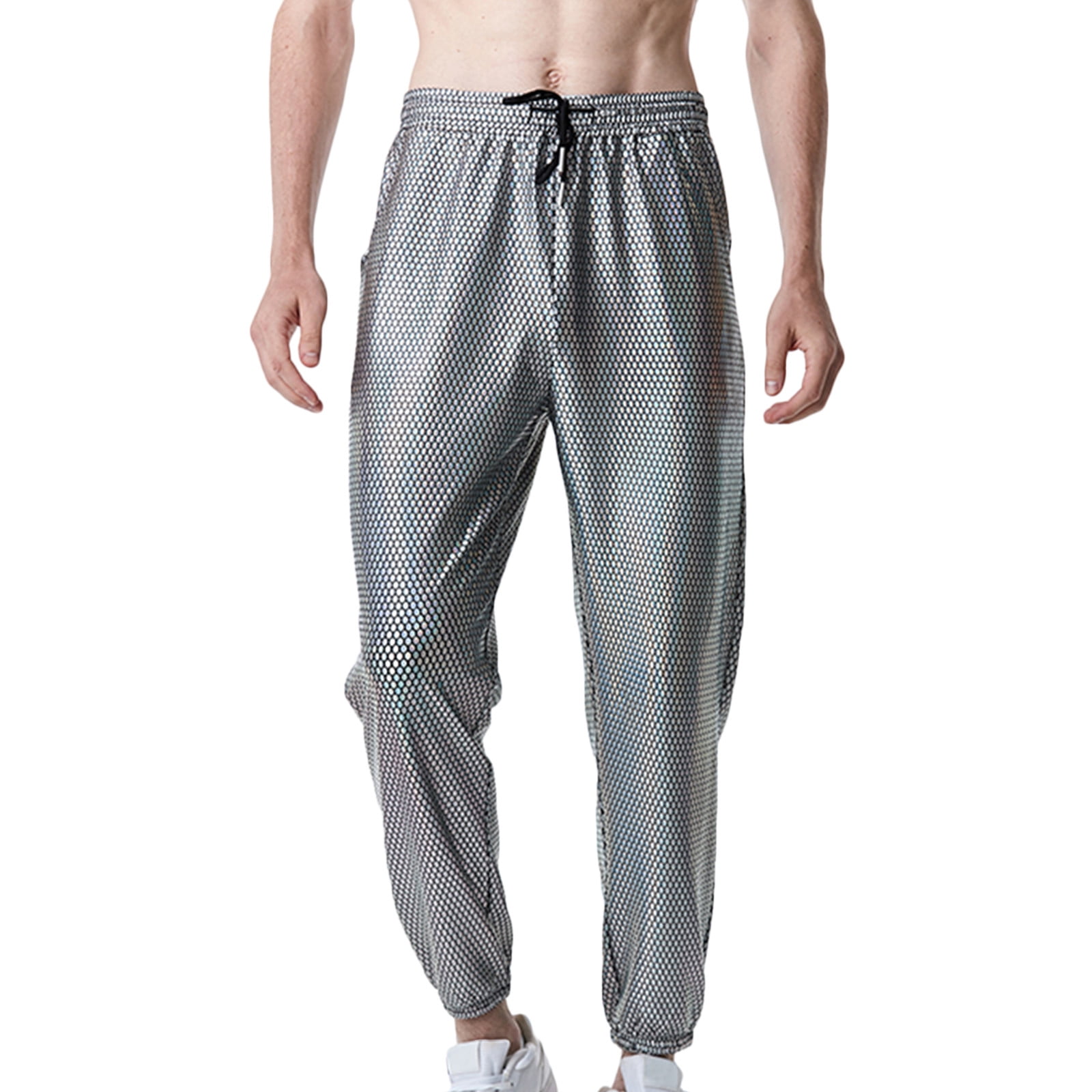 HomeGardon Mens Pants Night Club Metallic Hologram Shiny Pants Party ...
